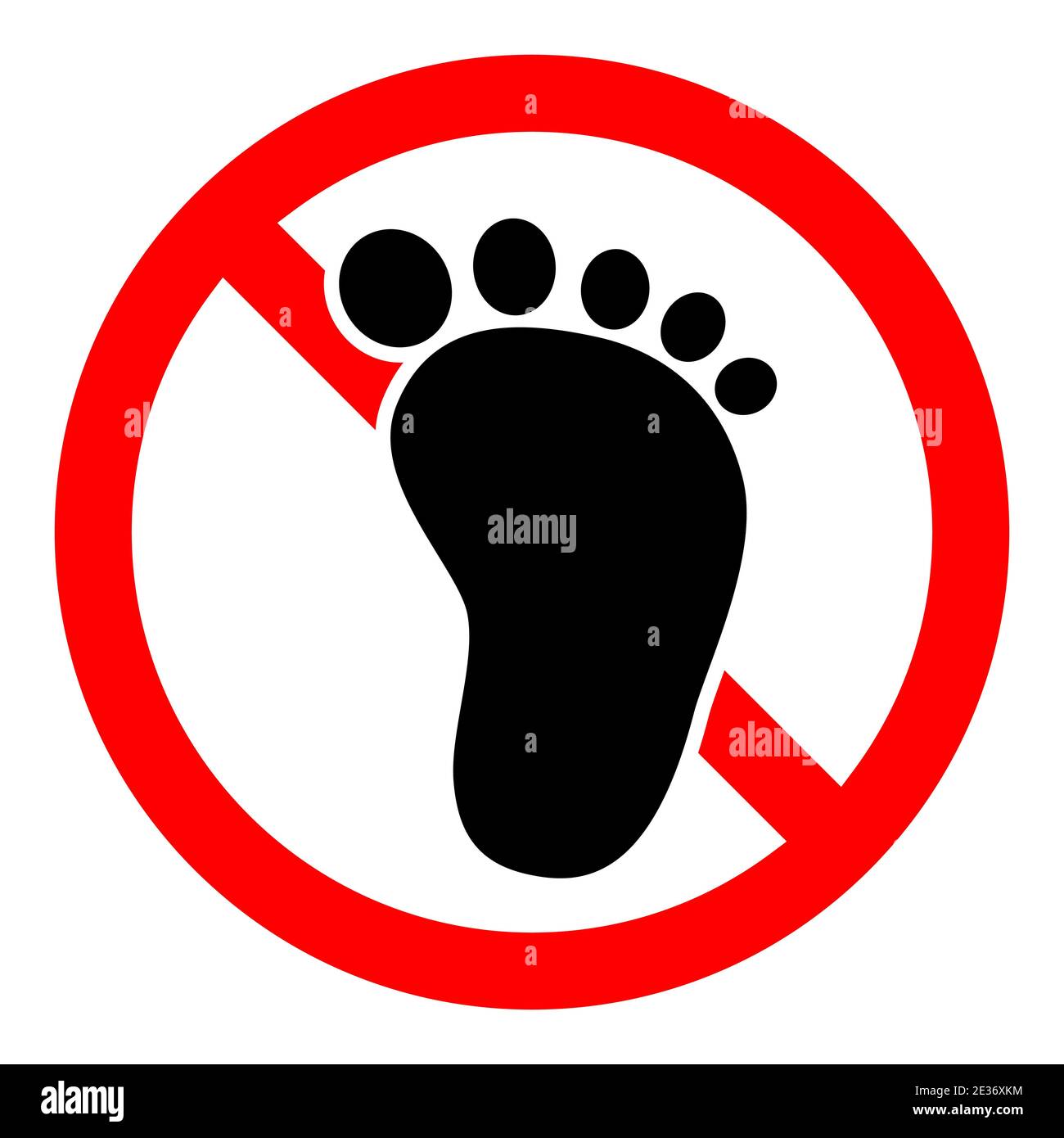 No walking barefoot sign. Stop or ban red round sign with human ...