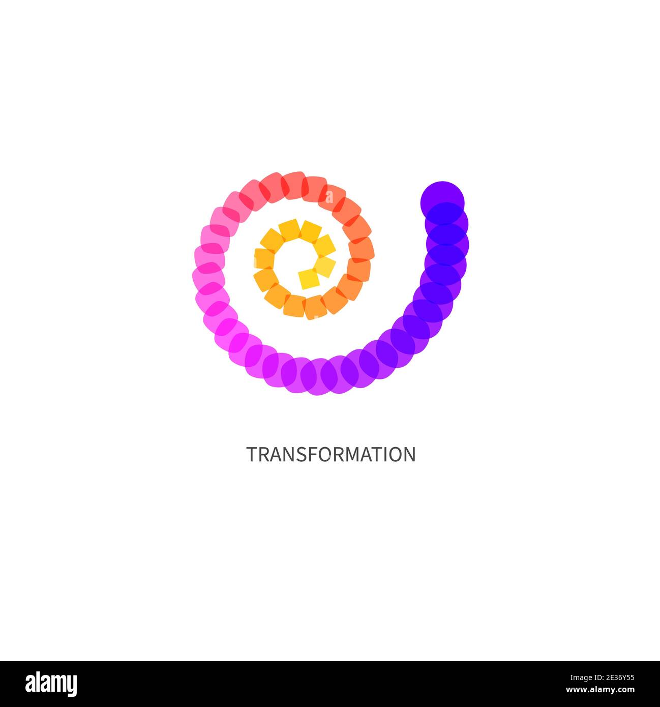 Spiral transformation, square changing into circle. Evolution, progress ...