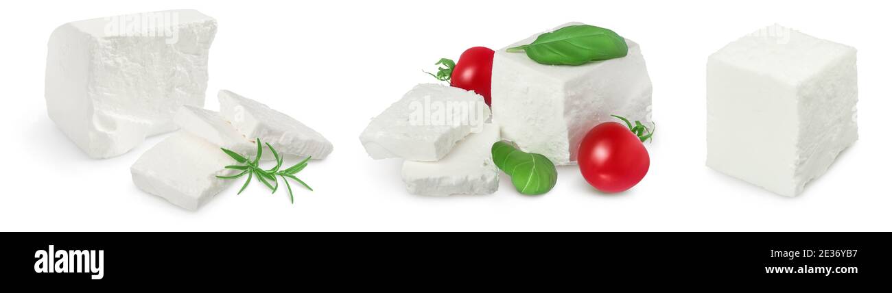 Feta cheese isolated on white background. With full depth of field. Set ...