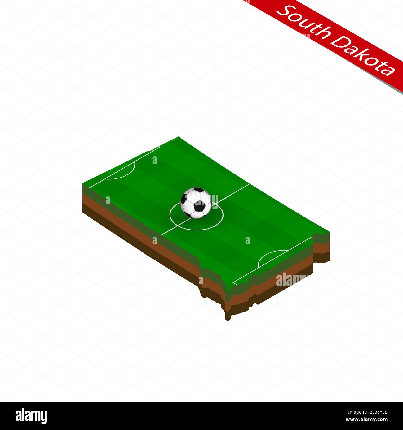 Isometric map of US state South Dakota with soccer field. Football ball ...