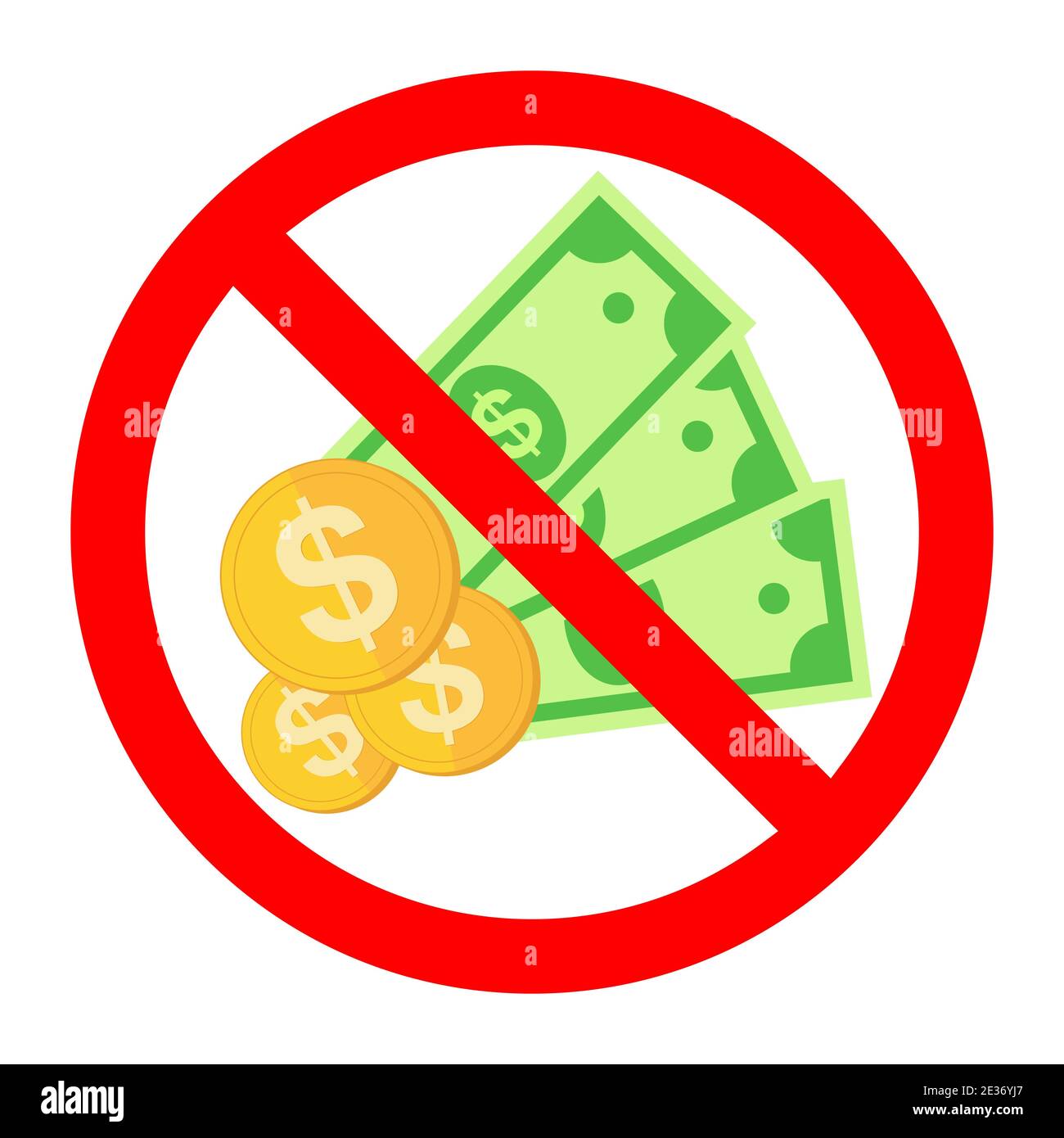 Cash ban icon. Paper money is prohibited. Stop or ban red round sign ...