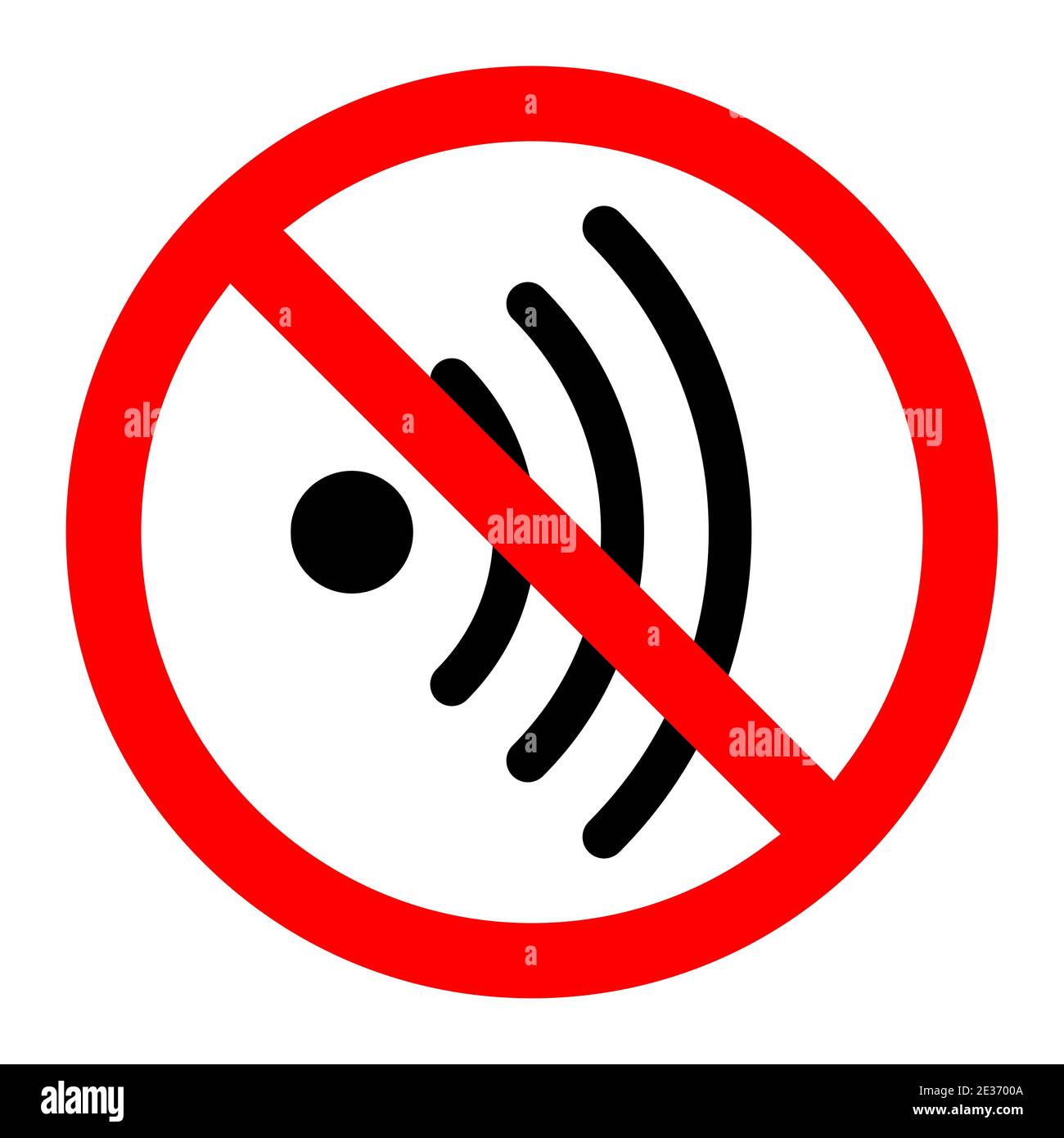 No wifi signal. WI-FI is prohibited. Stop or ban red round sign with WI ...
