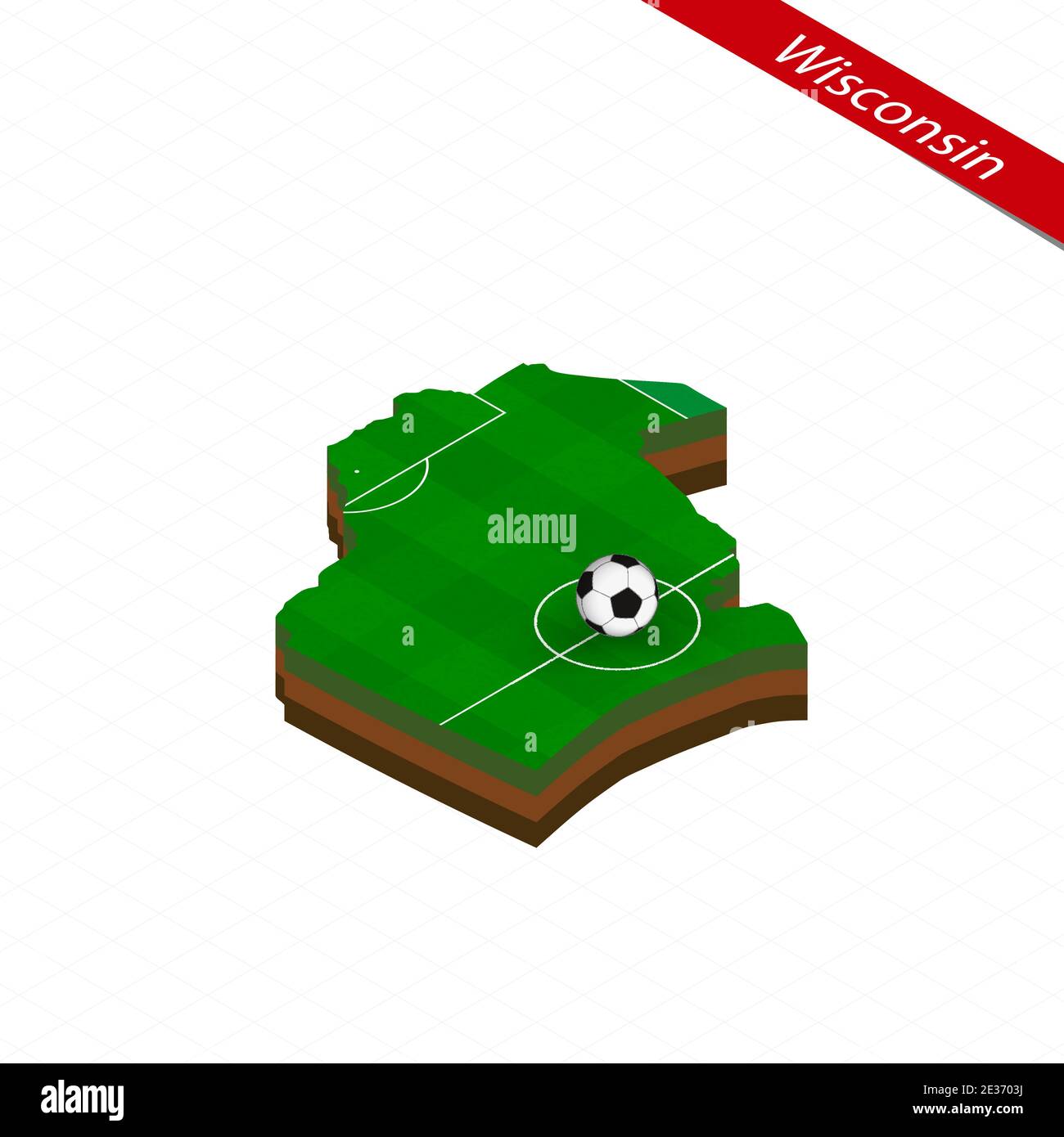 Isometric map of US state Wisconsin with soccer field. Football ball in ...