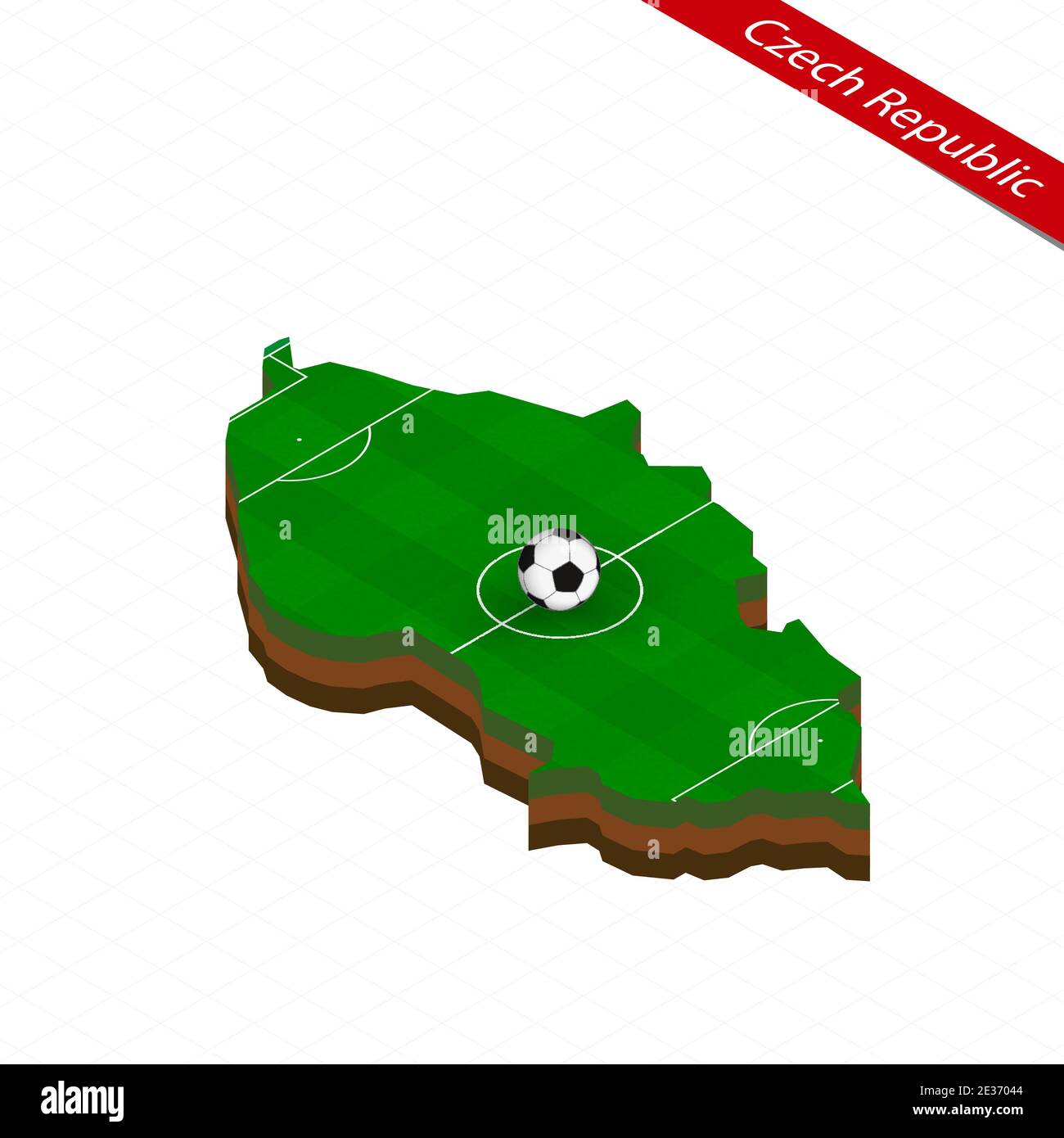 Isometric map of Czech Republic with soccer field. Football ball in ...