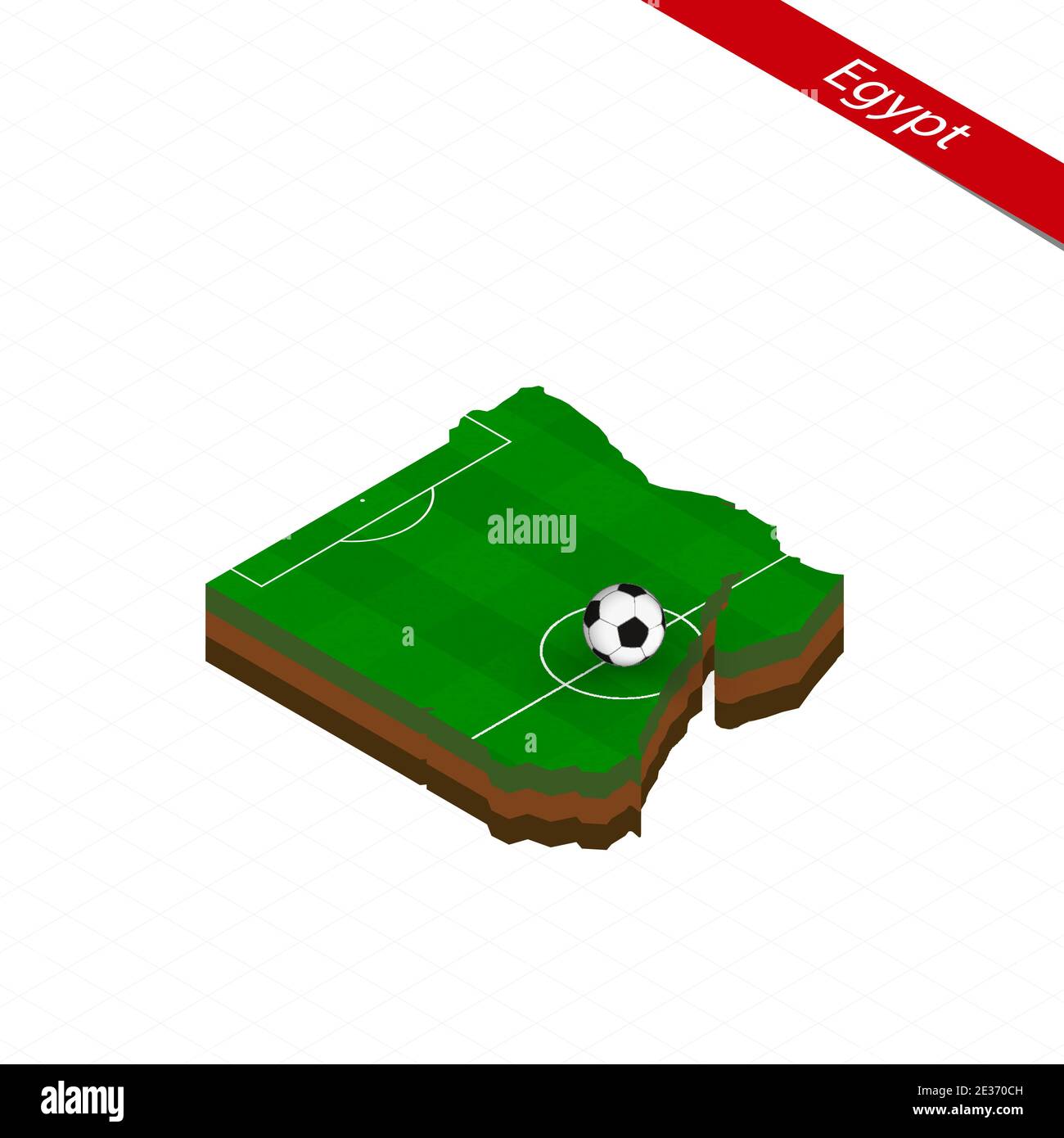 Isometric map of Egypt with soccer field. Football ball in center of ...