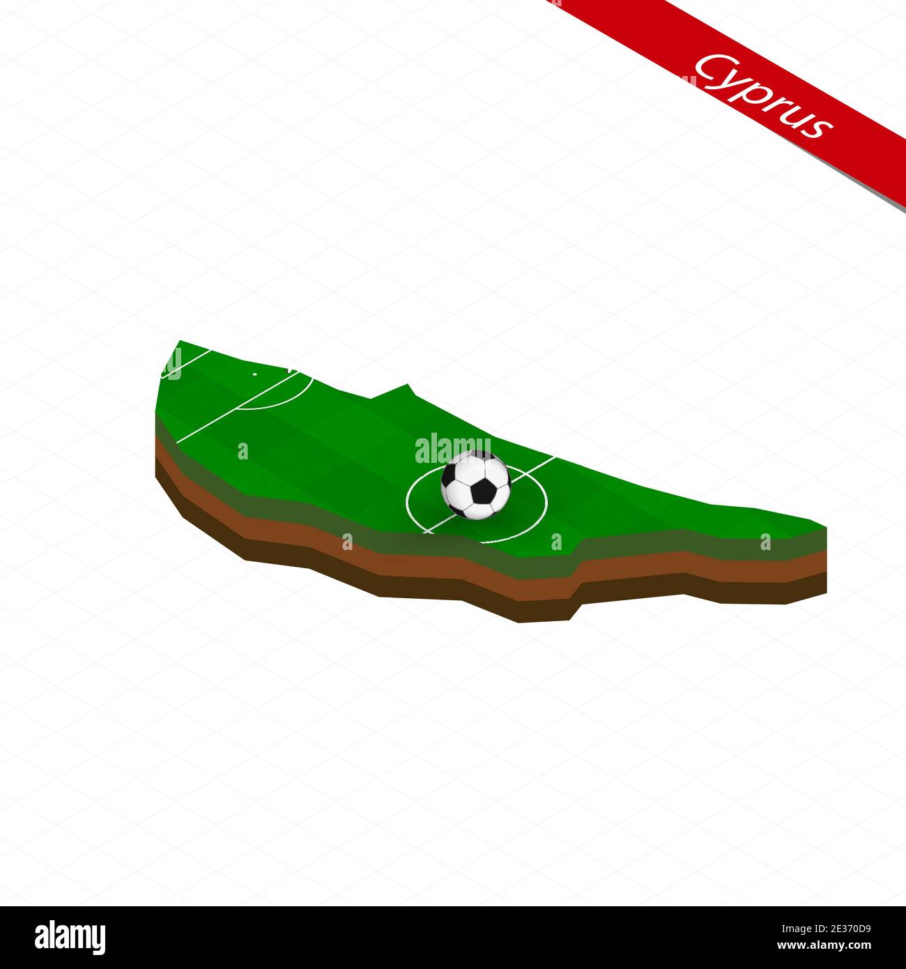 Isometric map of Cyprus with soccer field. Football ball in center of ...
