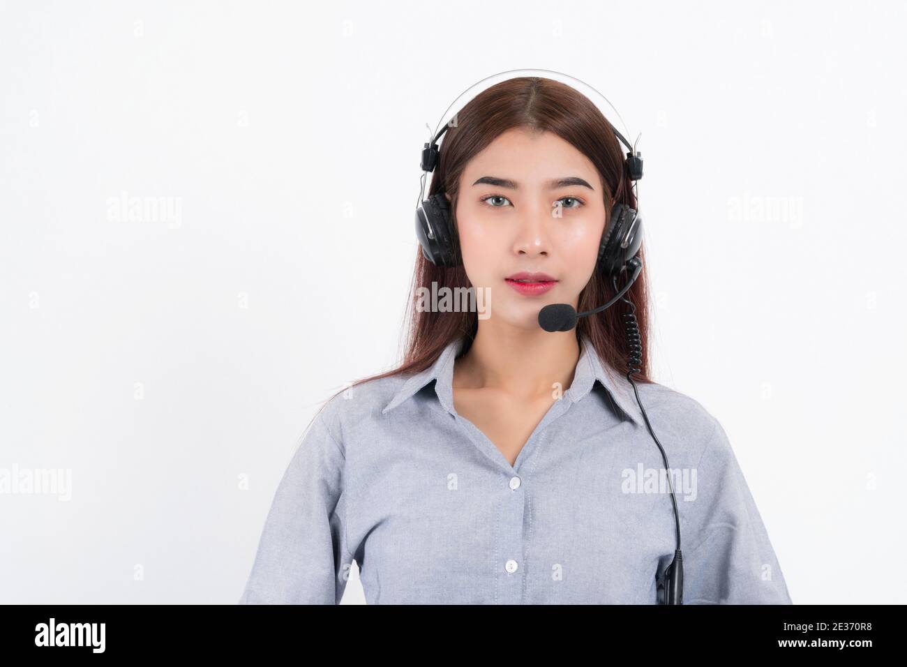Woman wearing headset microphone crossing hi-res stock photography and ...