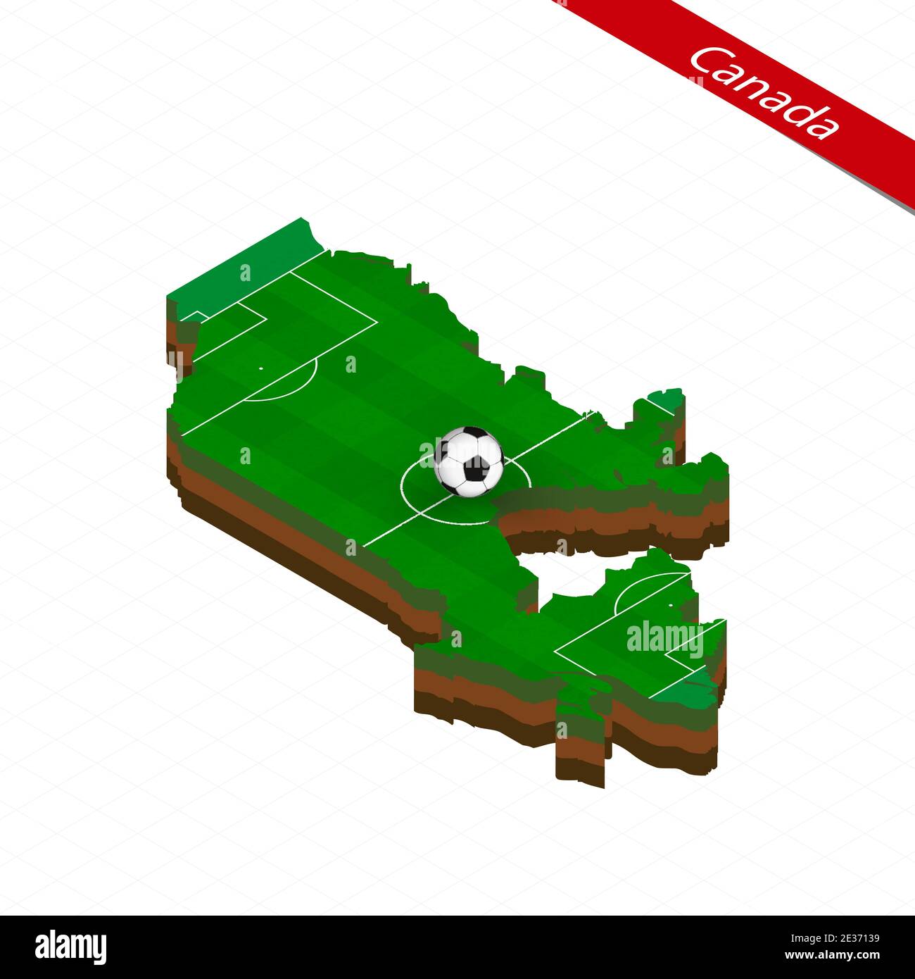 Isometric map of Canada with soccer field. Football ball in center of ...