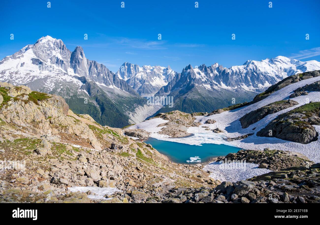 Mountain panorama, Lac Blanc, mountain peaks, Aiguille Verte, Grandes ...