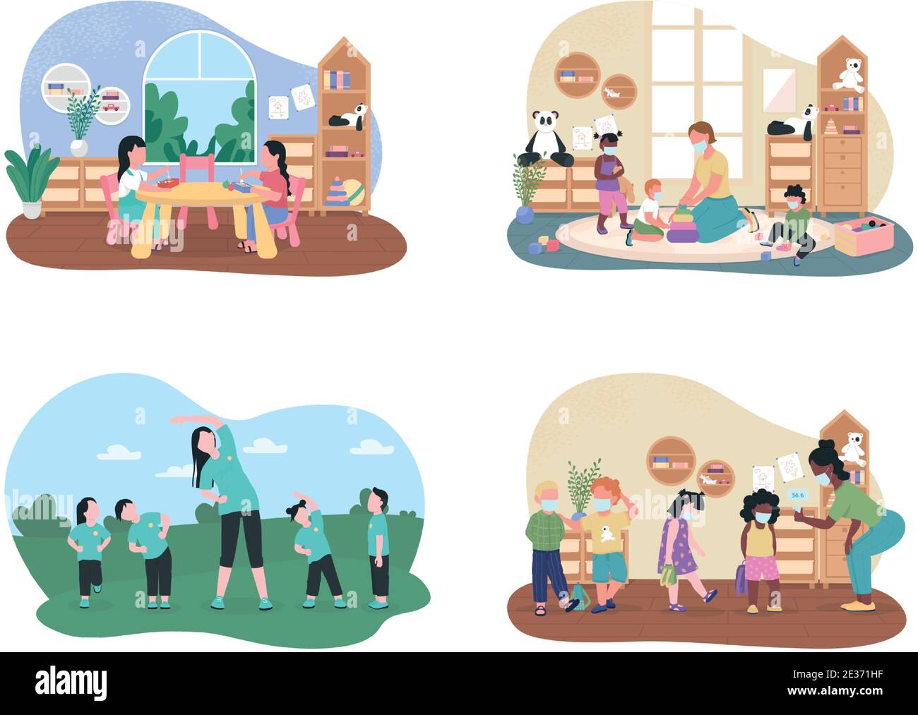 Kindergarten lessons 2D vector web banner, poster set Stock Vector ...