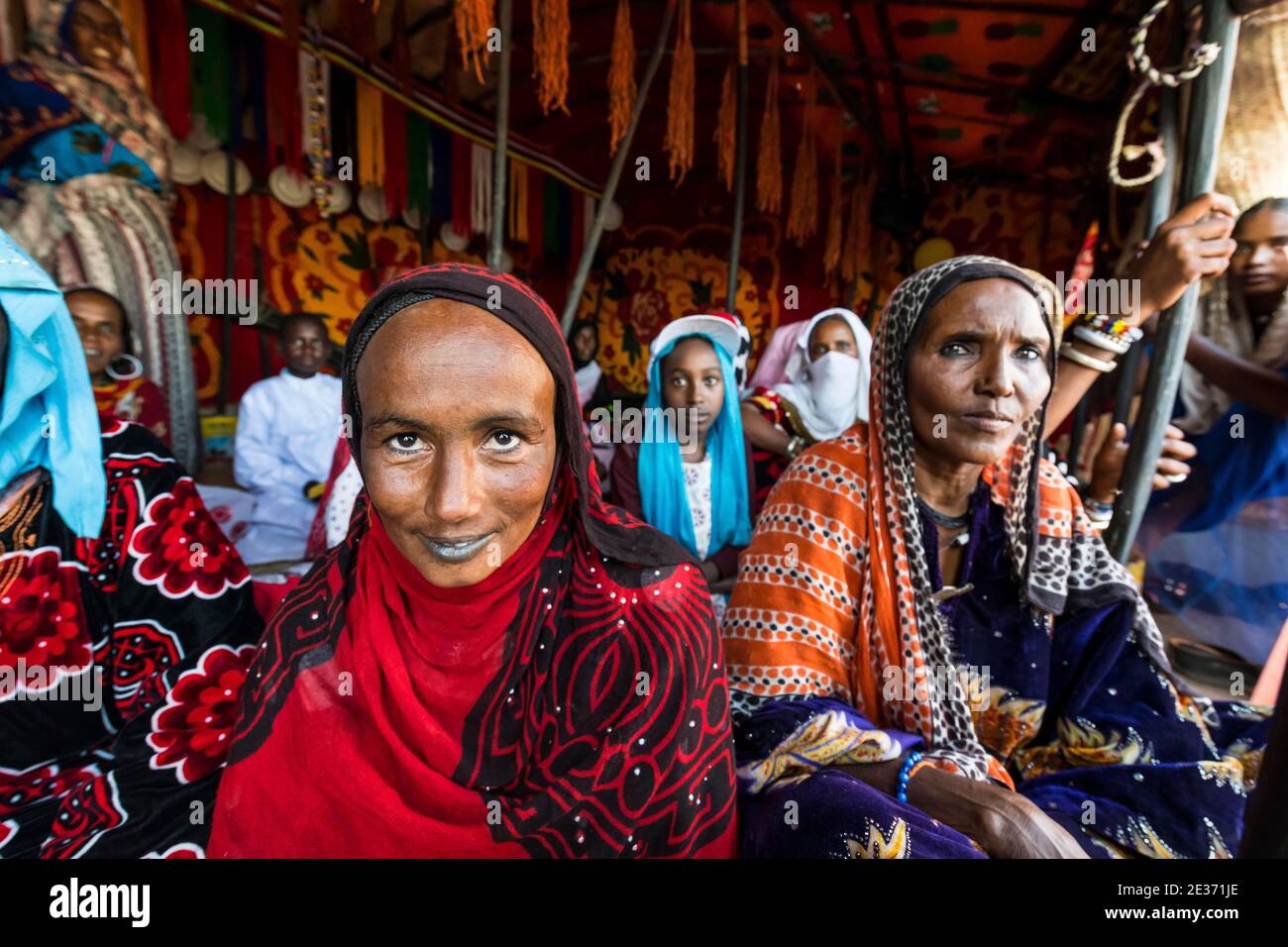 Colourful dressed toubou women, tribal festival, Place de la Nation, N ...