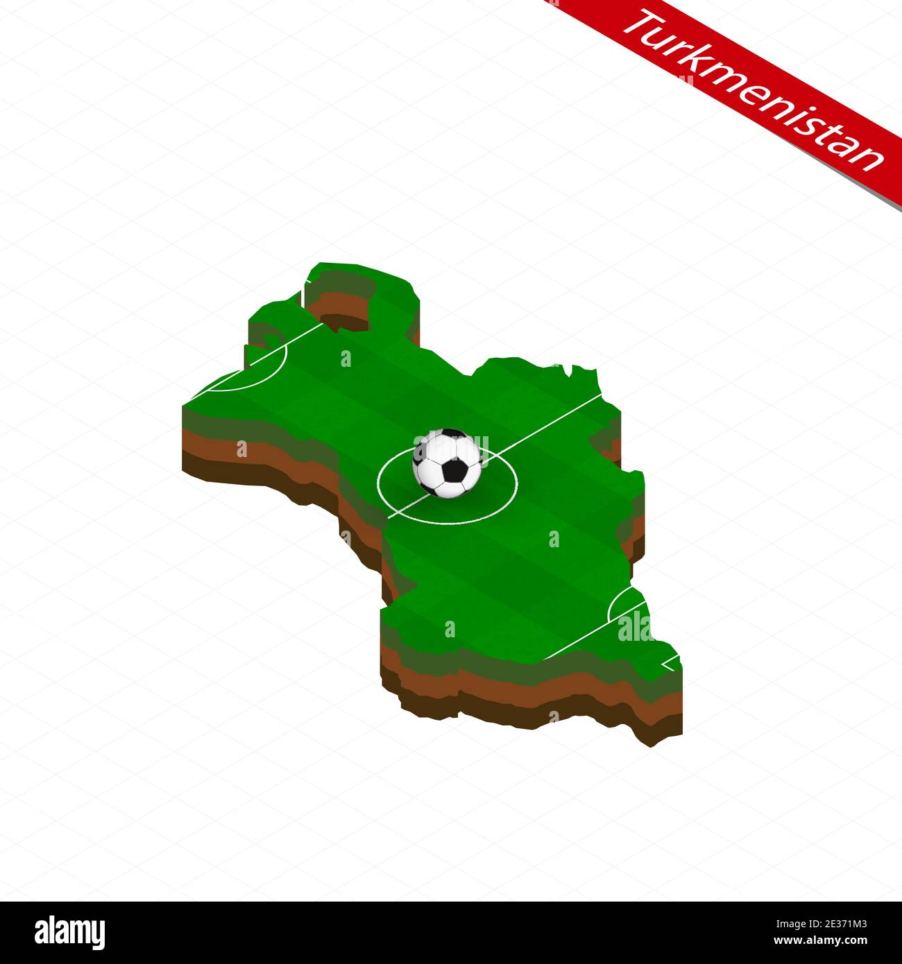 Isometric map of Turkmenistan with soccer field. Football ball in ...