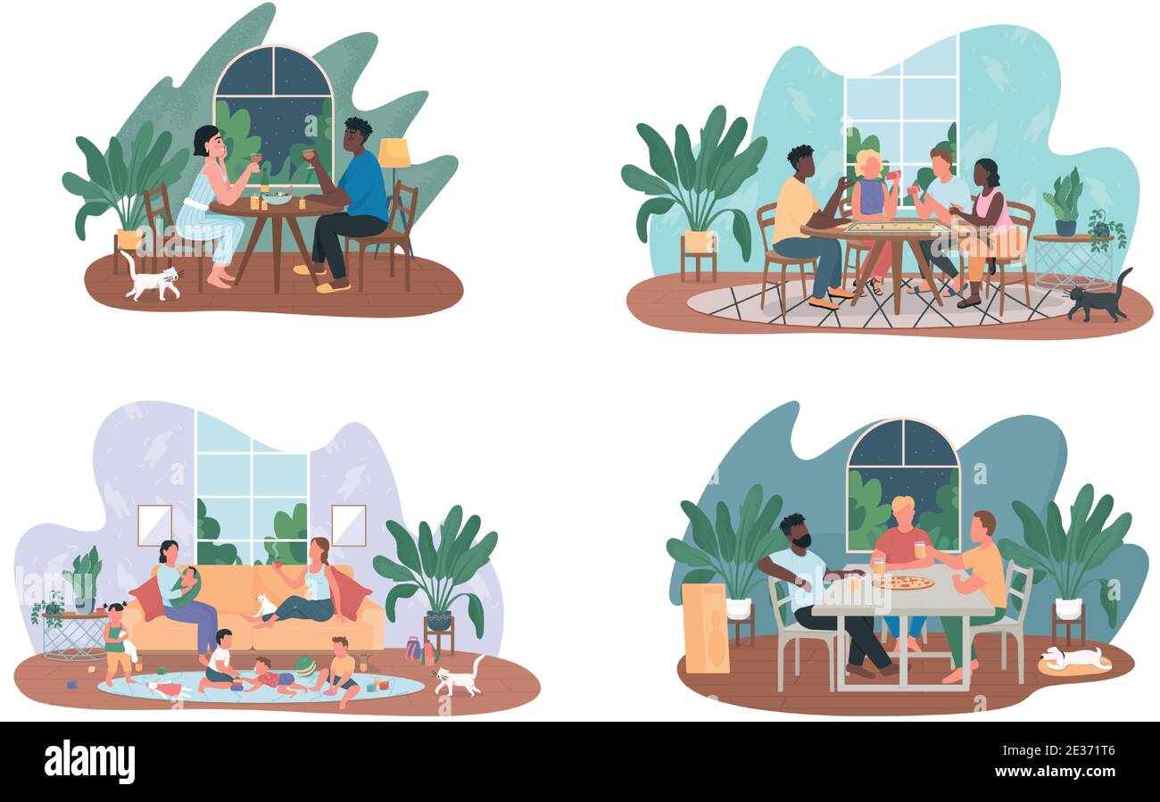 Weekends entertainment at home 2D vector web banner, poster set Stock Vector Image & Art - Alamy