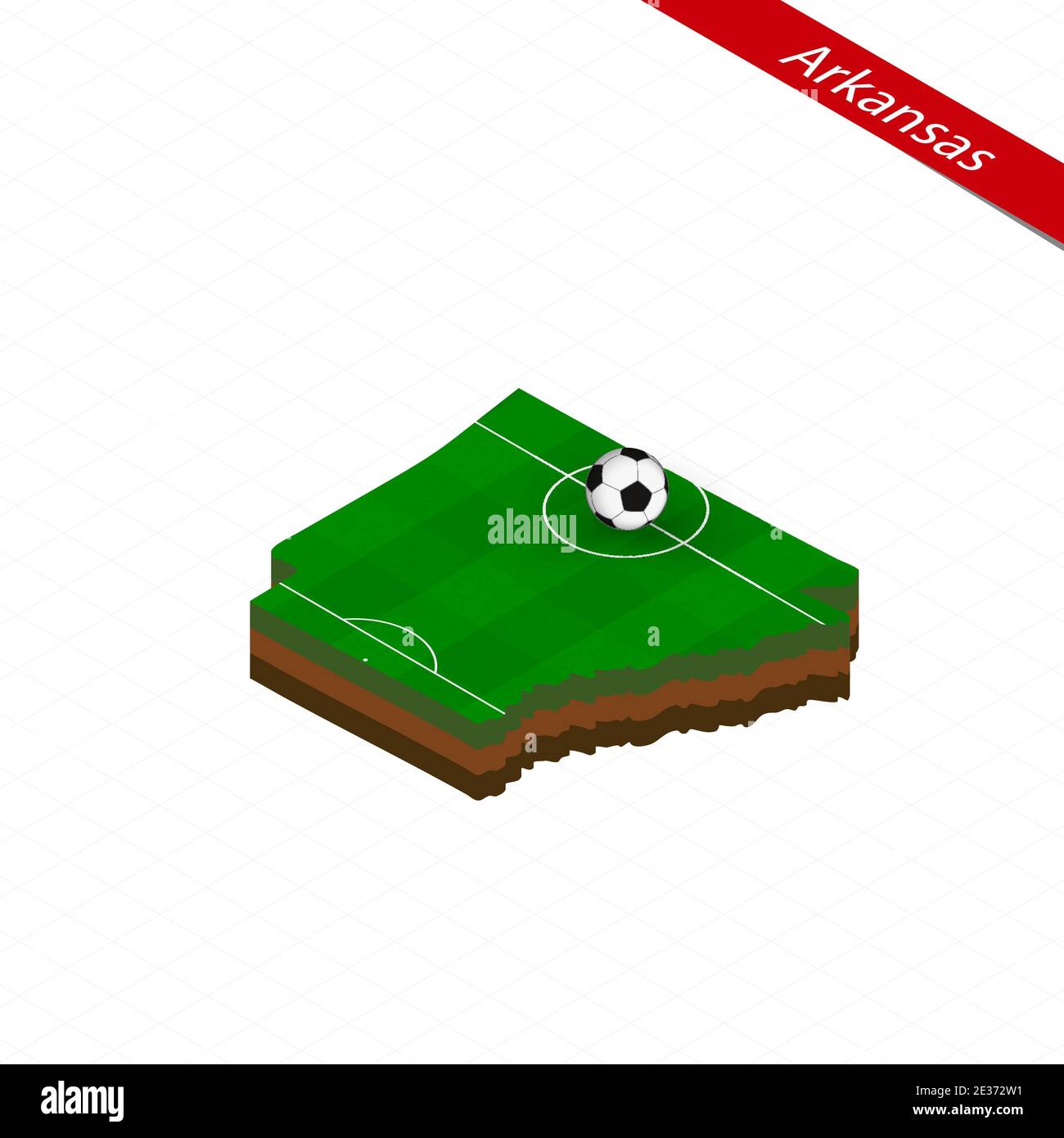 Isometric map of US state Arkansas with soccer field. Football ball in ...
