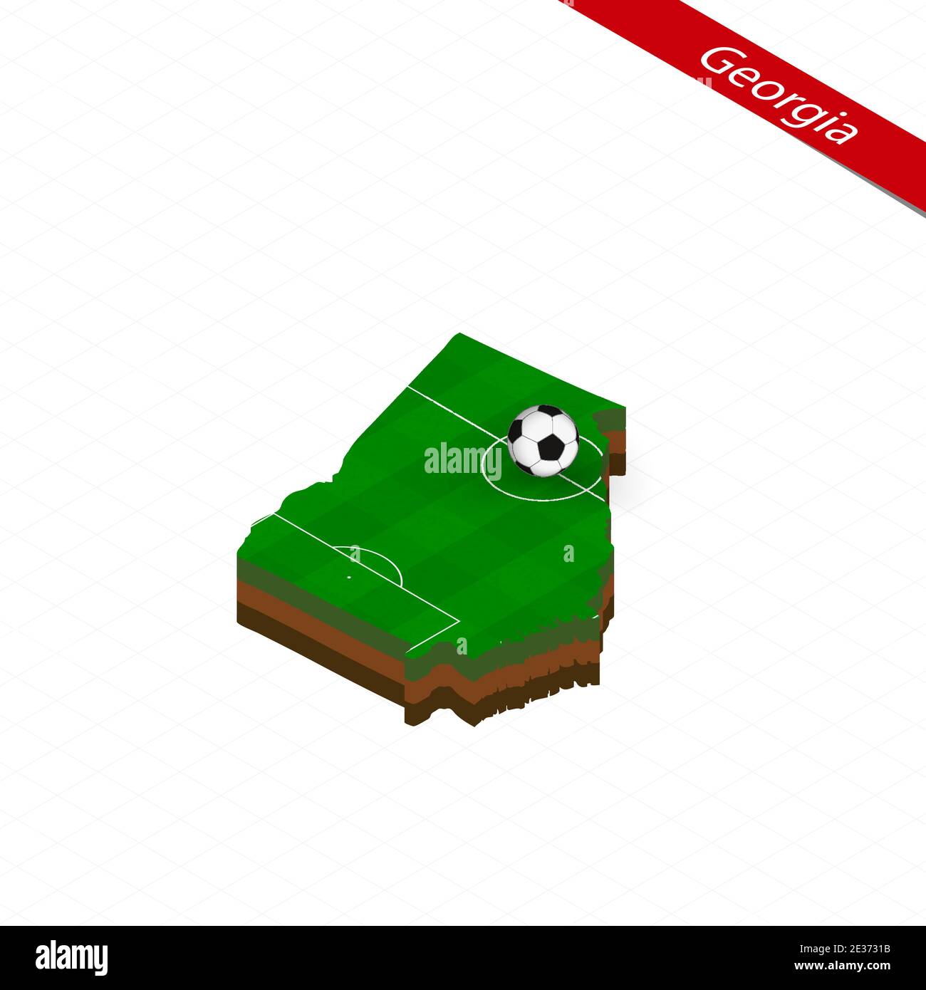 Isometric map of US state Georgia with soccer field. Football ball in ...