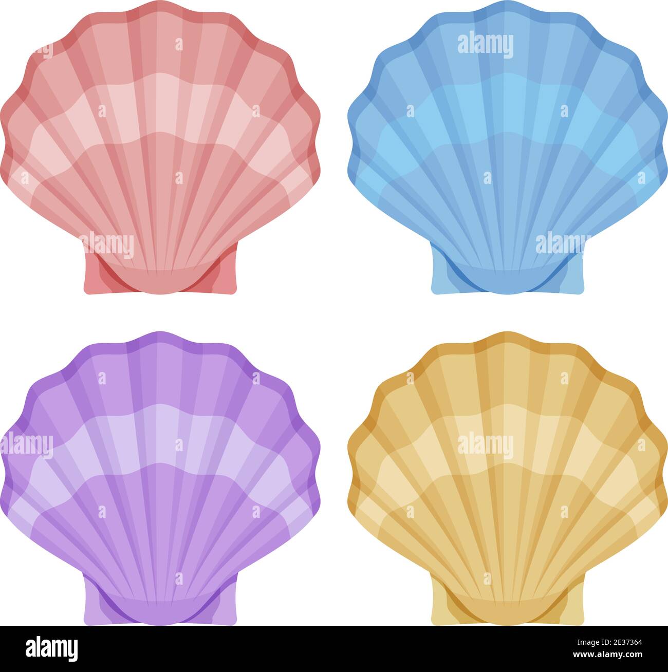 Closed oyster shells. Red ribbed sashes with blue shade wave and purple ...