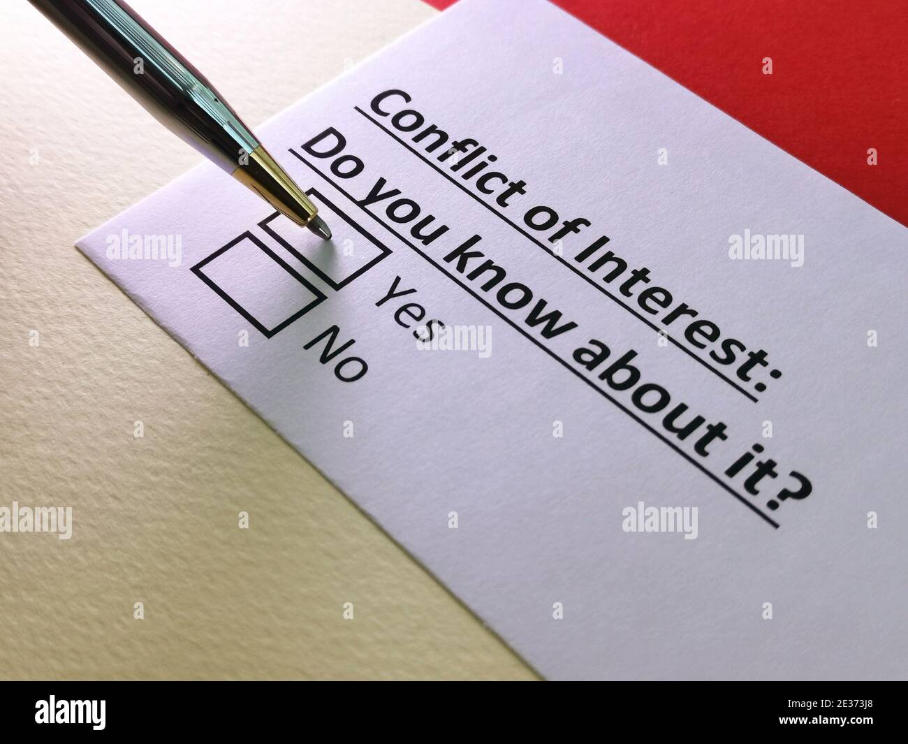 One person is answering question about conflict of interest Stock Photo ...