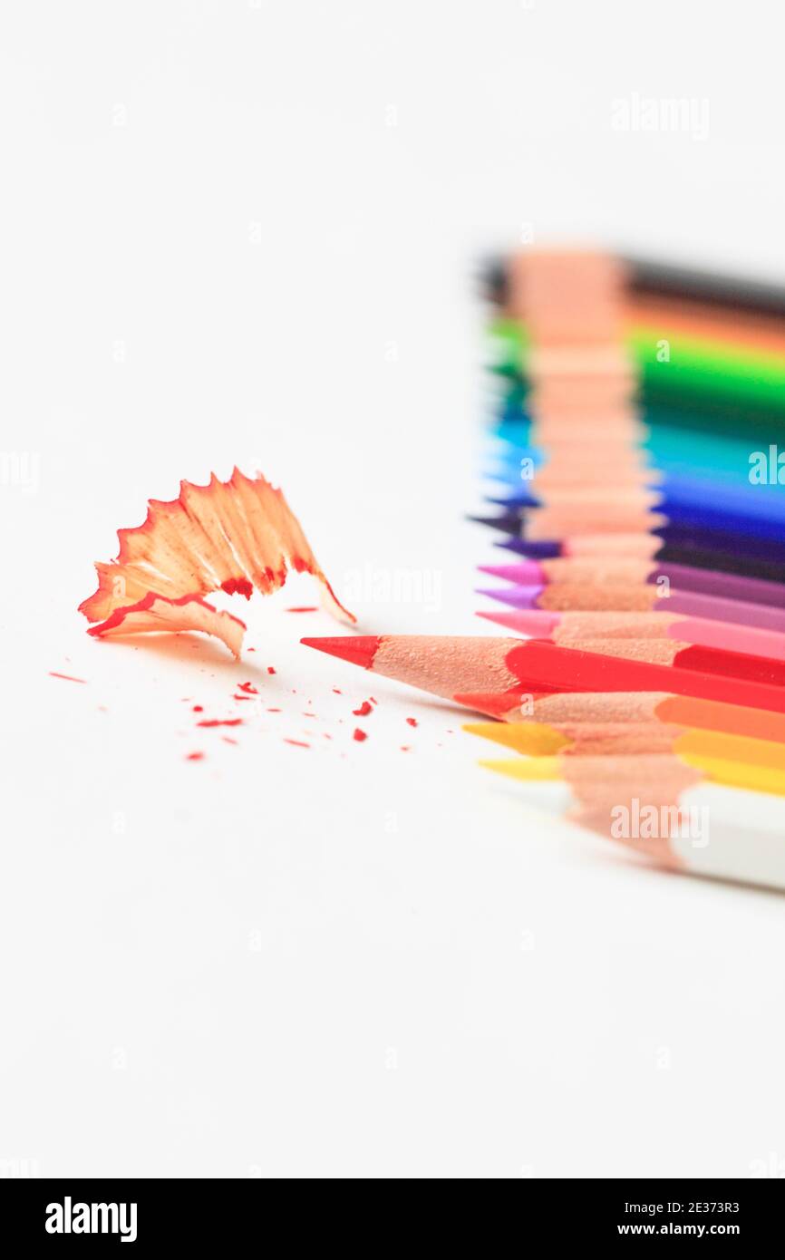 Colored pencil line on white background Stock Photo - Alamy