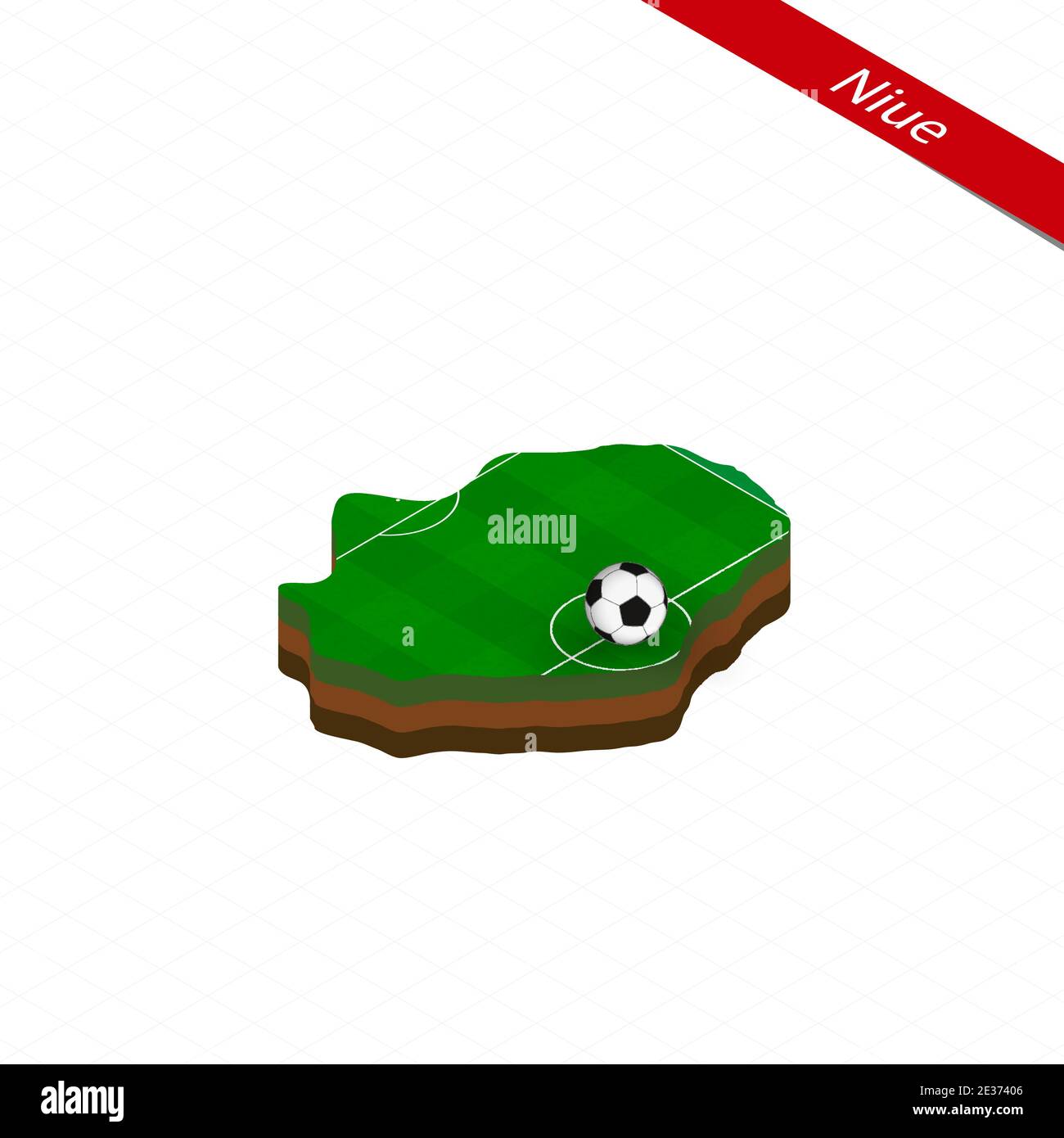 Isometric map of Niue with soccer field. Football ball in center of ...
