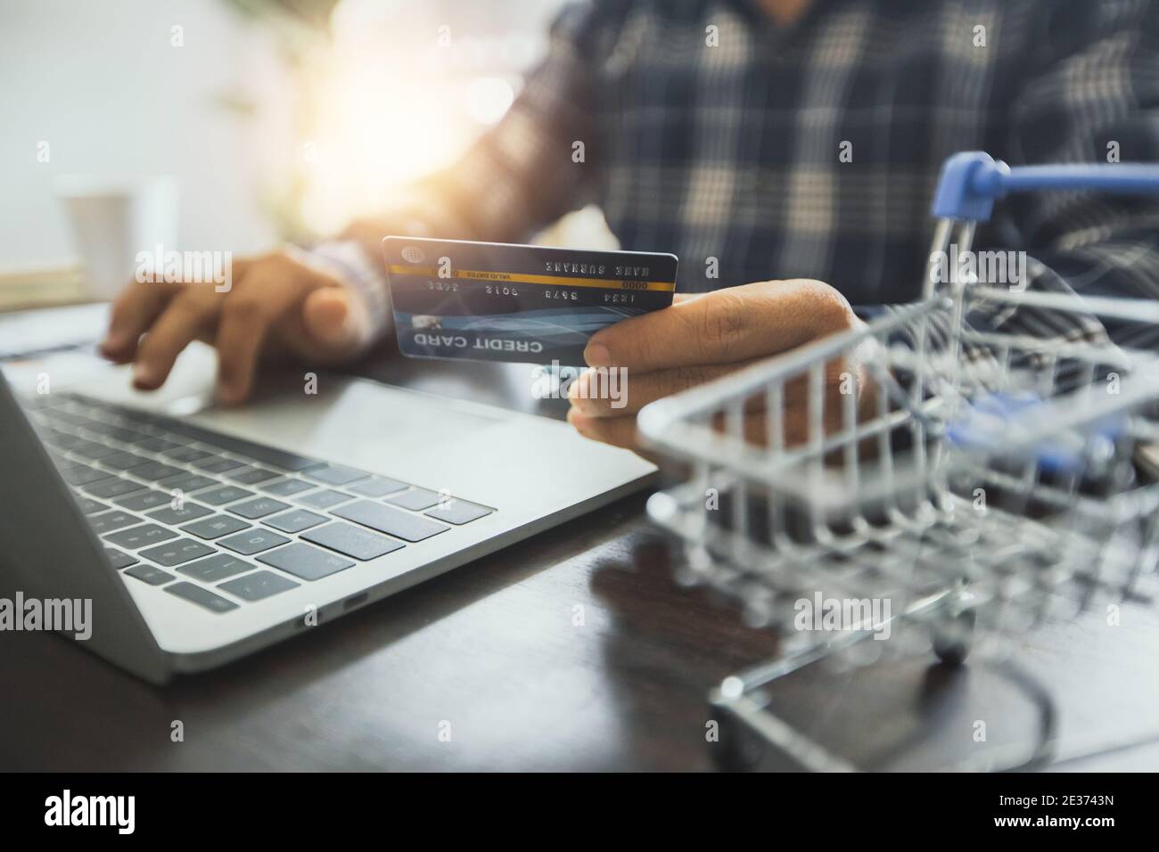 shopping online, shop and pay by credit card, business man enter code ...