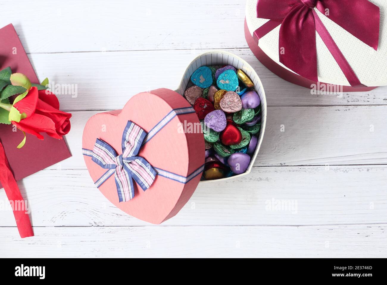 top view of open heart shape gift box on white background Stock Photo ...