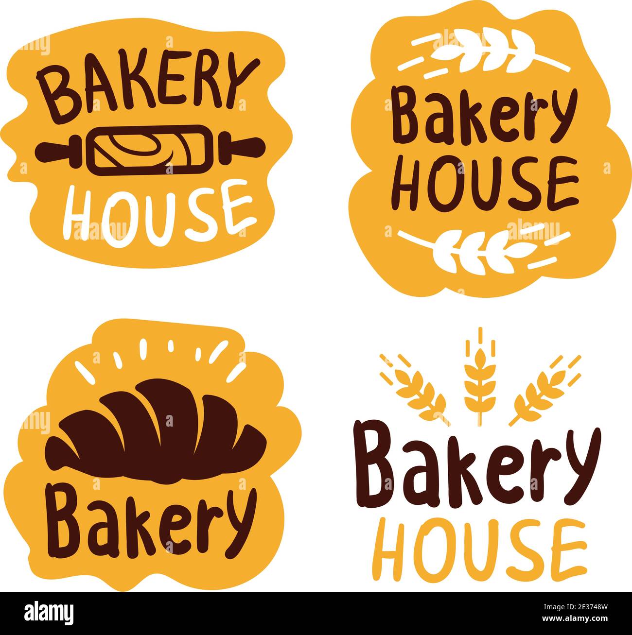 Bread and bakery products logos and icons with lettering. Bagel and ...