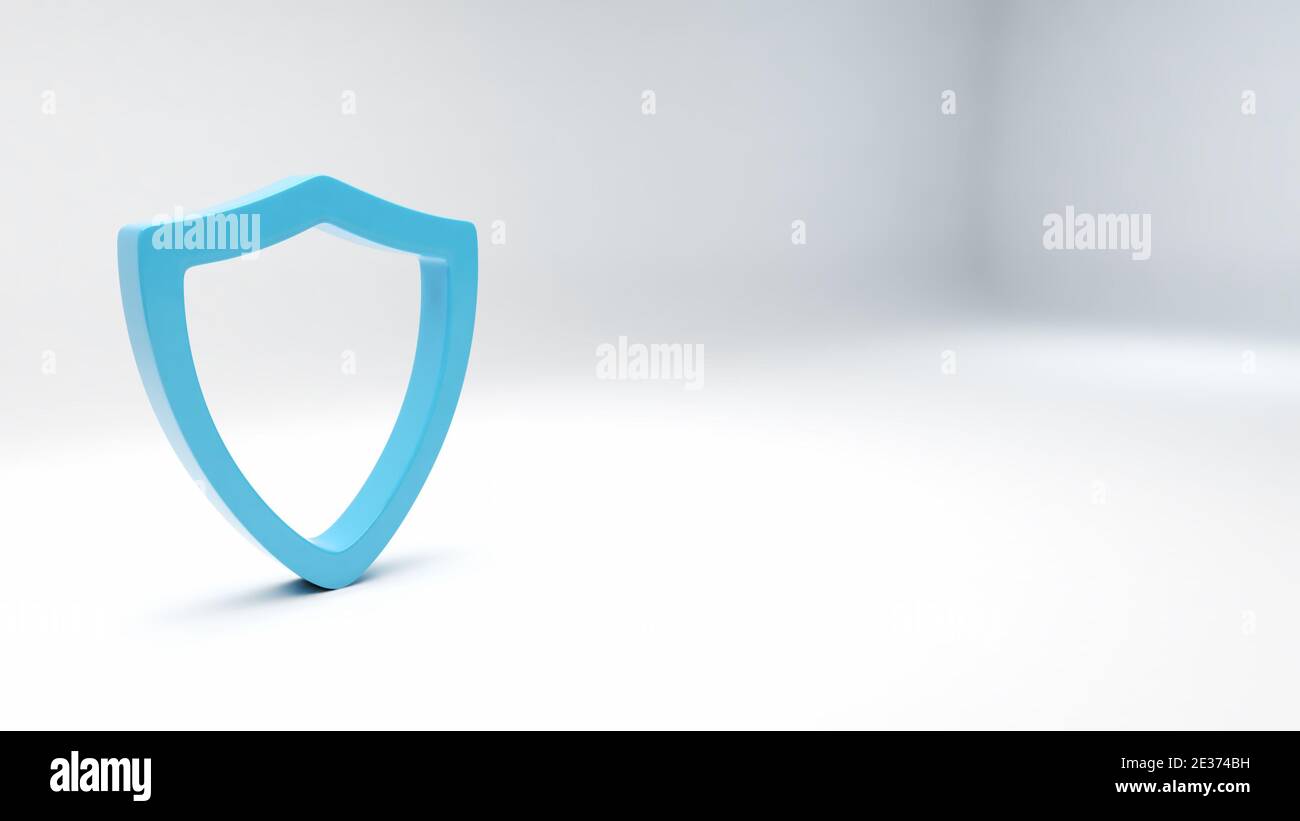 Blue 3d shield on white background protection concept, 3d illustration ...