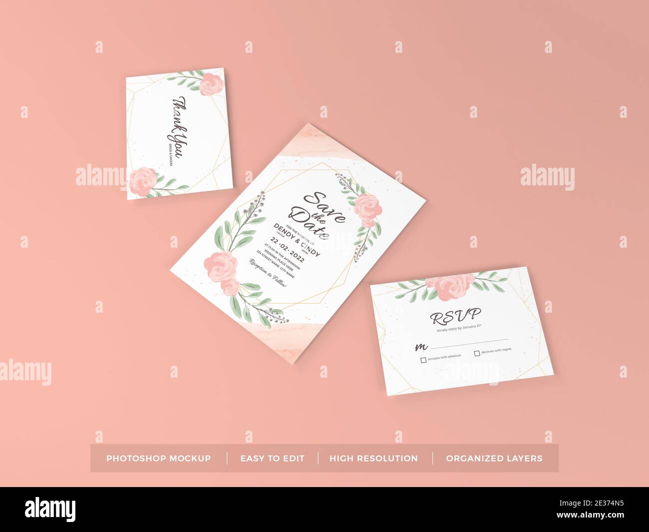 Realistic Wedding Invitation 3D Illustration Mockup Scene on Isolated ...