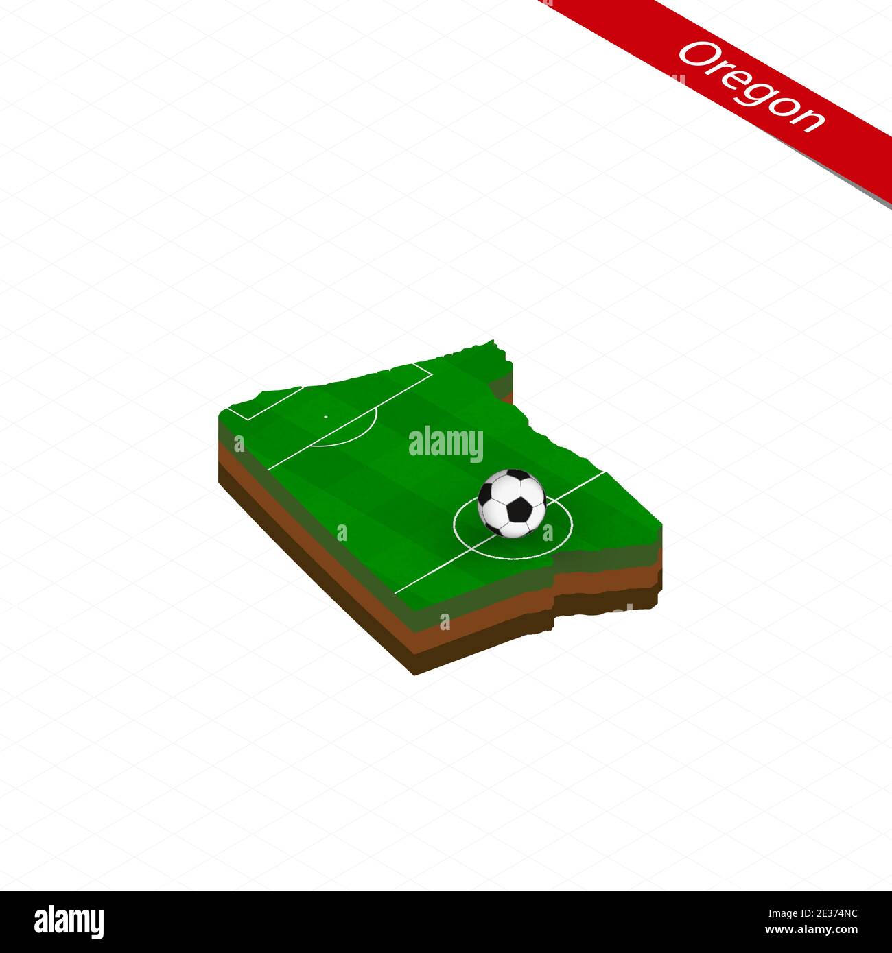 Isometric map of US state Oregon with soccer field. Football ball in ...