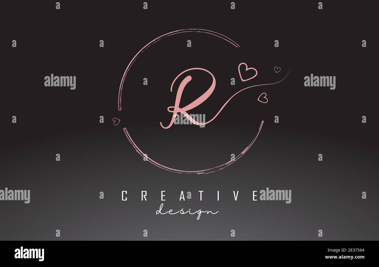 Handwritten R Letter Logo Design with Dust Pink Watercolor Ring and ...