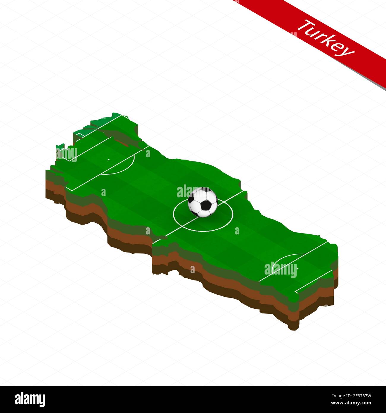 Isometric map of Turkey with soccer field. Football ball in center of ...