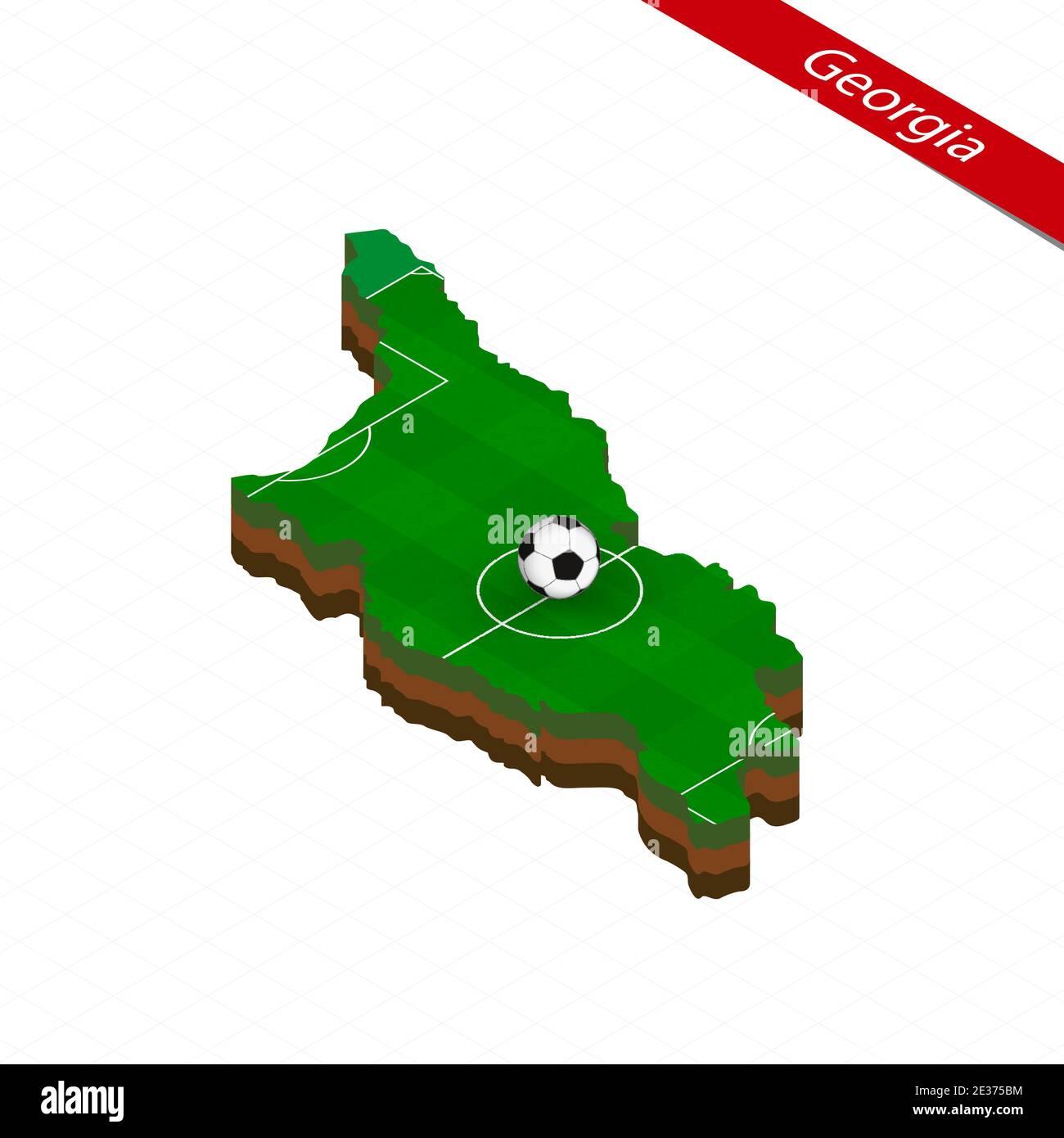 Isometric map of Georgia with soccer field. Football ball in center of ...