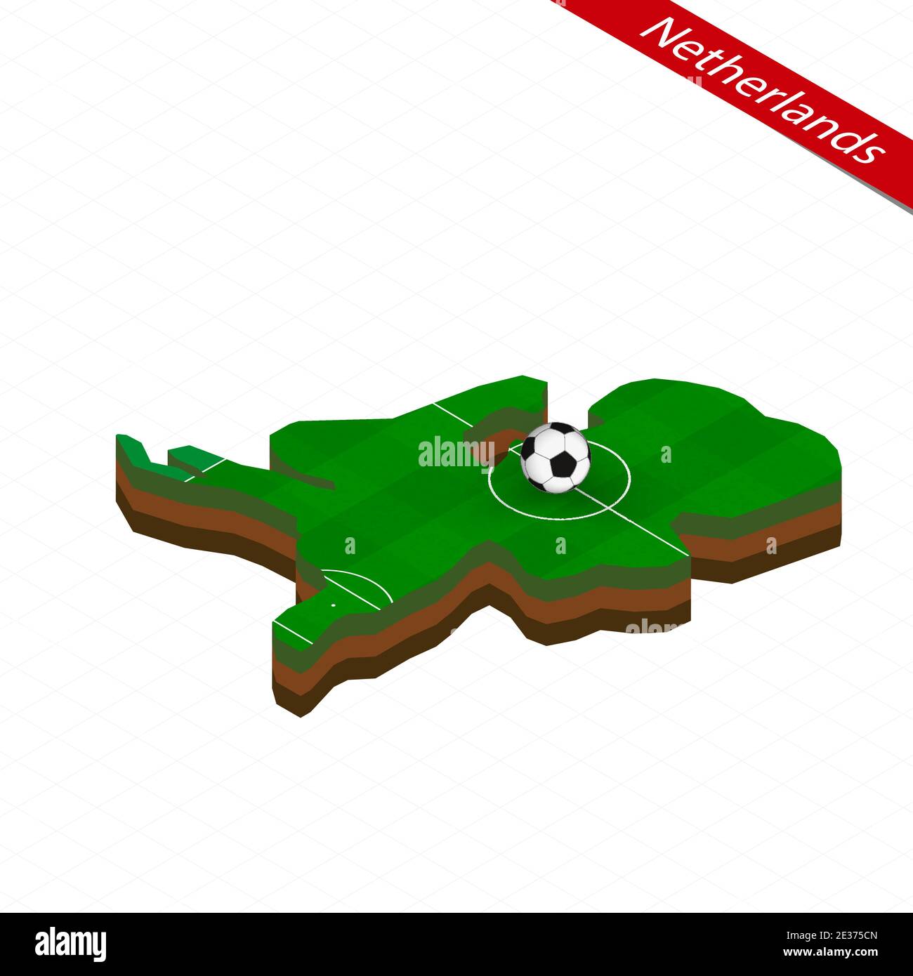 Isometric map of Netherlands with soccer field. Football ball in center ...