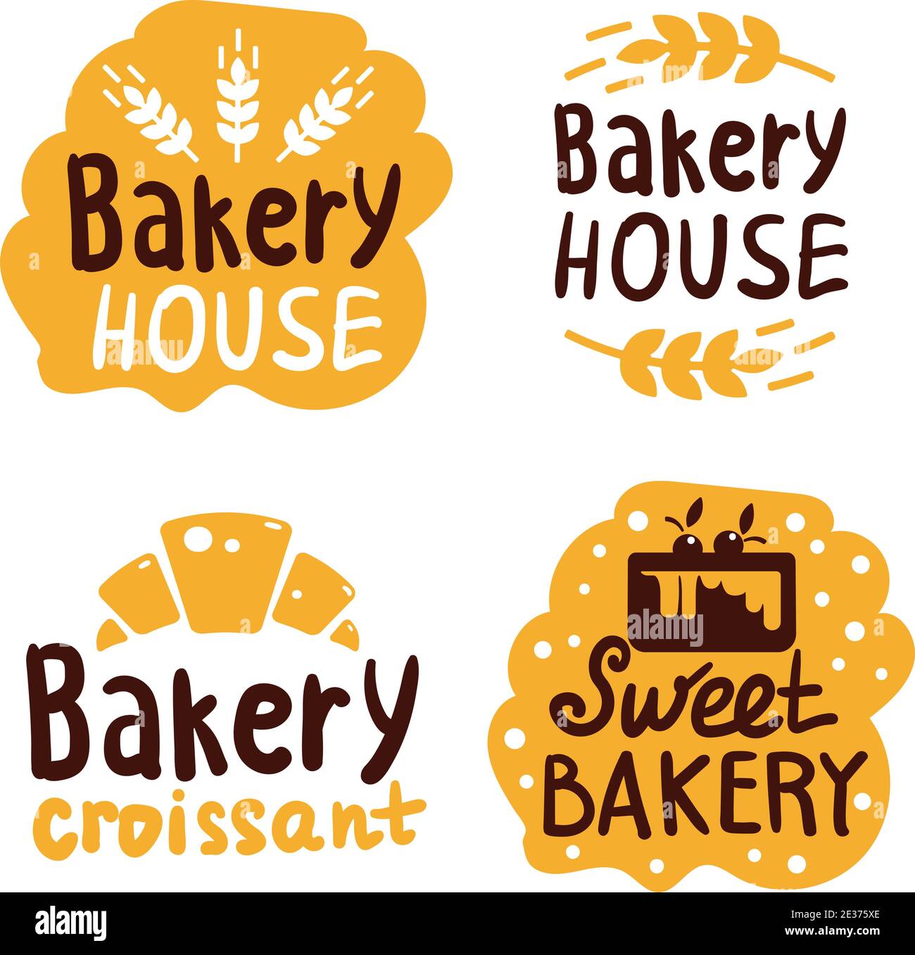Bread and bakery products logos and icons with lettering. Bagel and ...