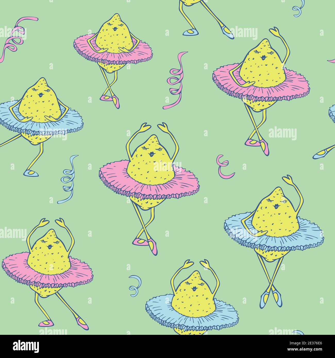 Vector seamless pattern of lemons dancing in ballet tutu. Dancing ...