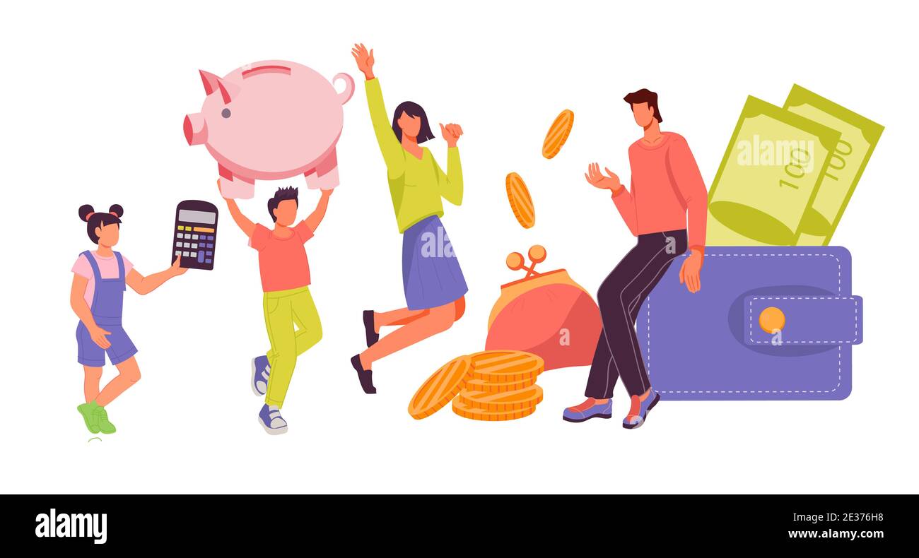 Family money savings and lending, flat vector illustration isolated ...