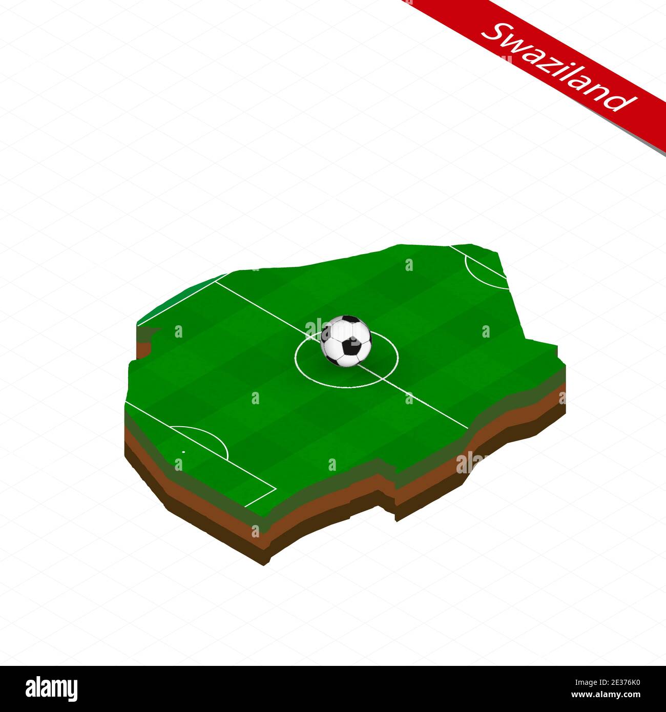 Isometric map of Swaziland with soccer field. Football ball in center ...