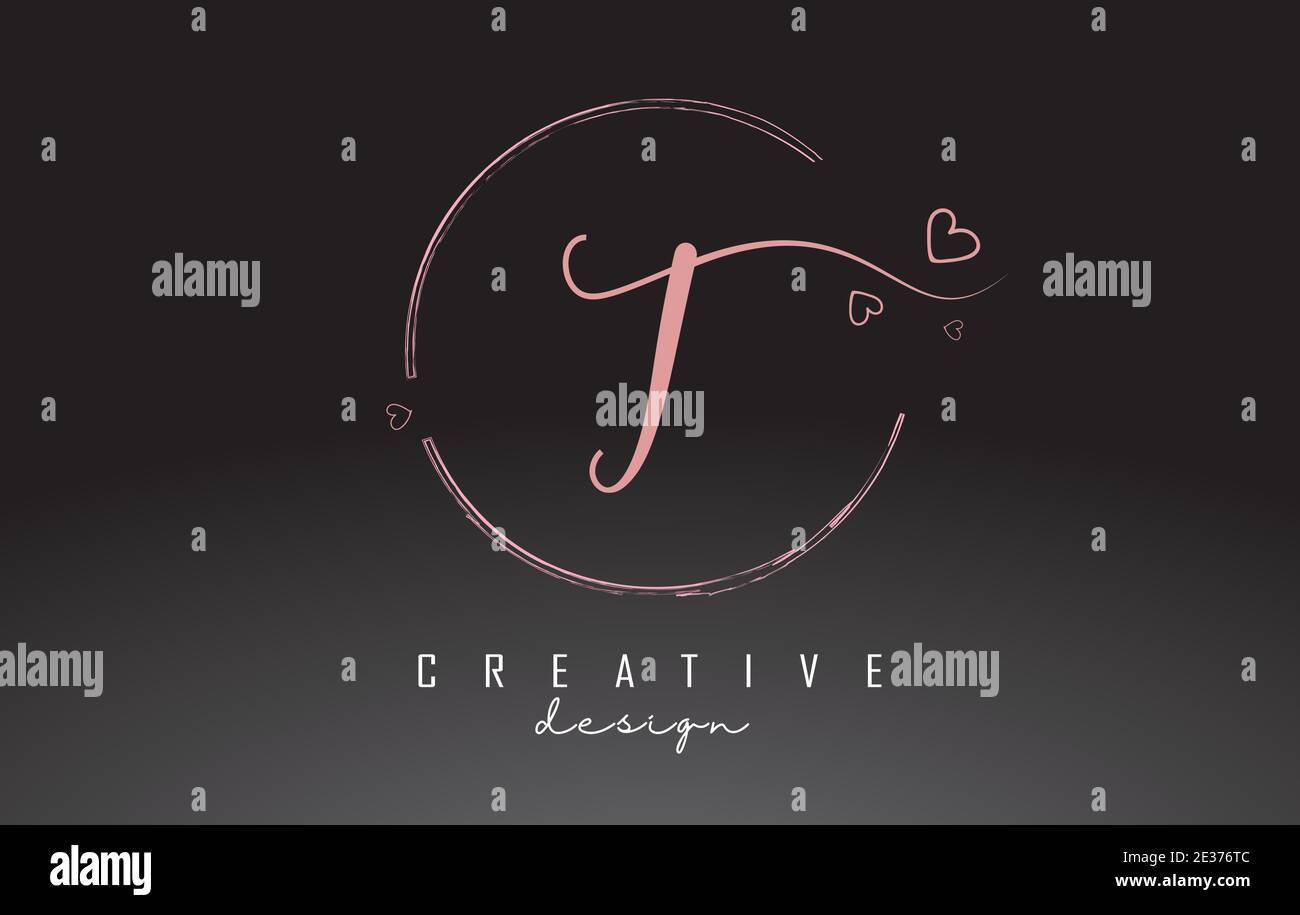 Handwritten T Letter Logo Design with Dust Pink Watercolor Ring and ...