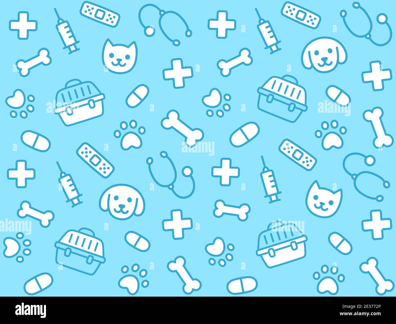 Cute vet seamless pattern. Hand drawn background of pet faces and ...