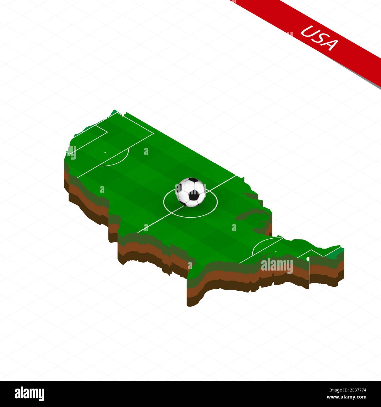 Isometric map of United States of America with soccer field. Football ...