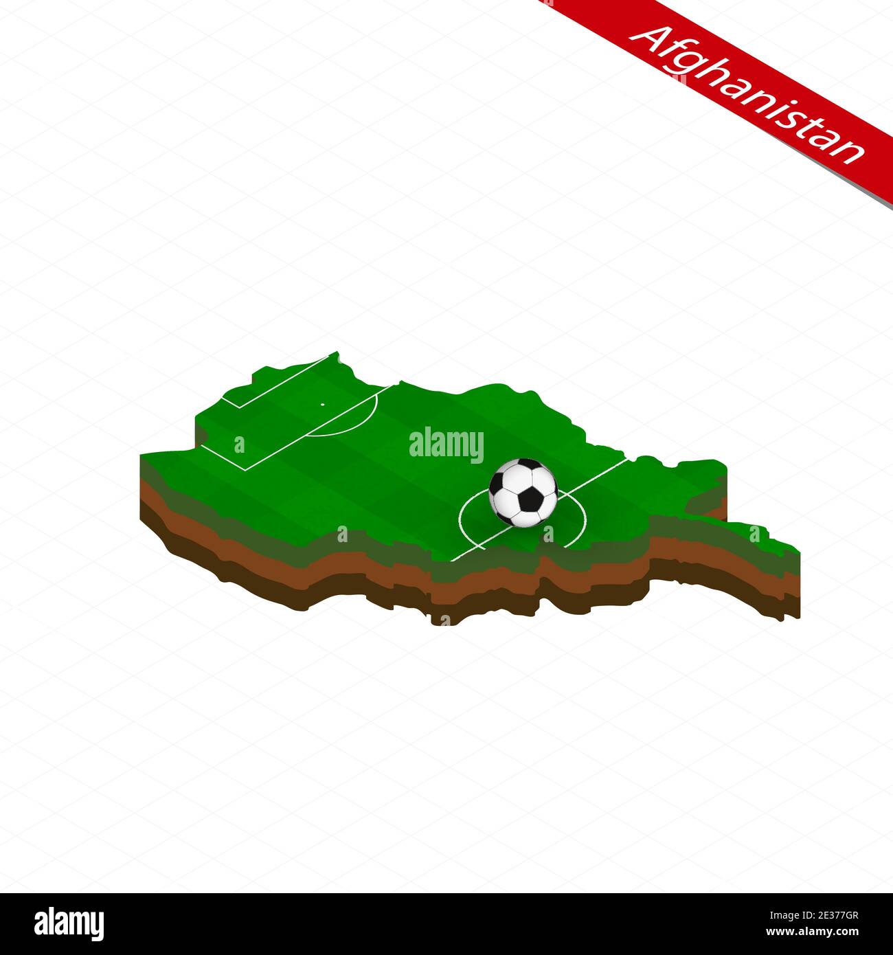 Isometric map of Afghanistan with soccer field. Football ball in center ...