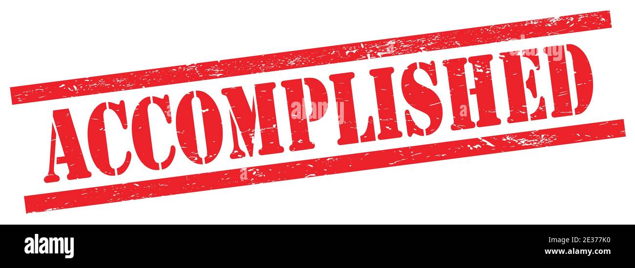 ACCOMPLISHED text on red grungy rectangle vintage stamp Stock Photo - Alamy