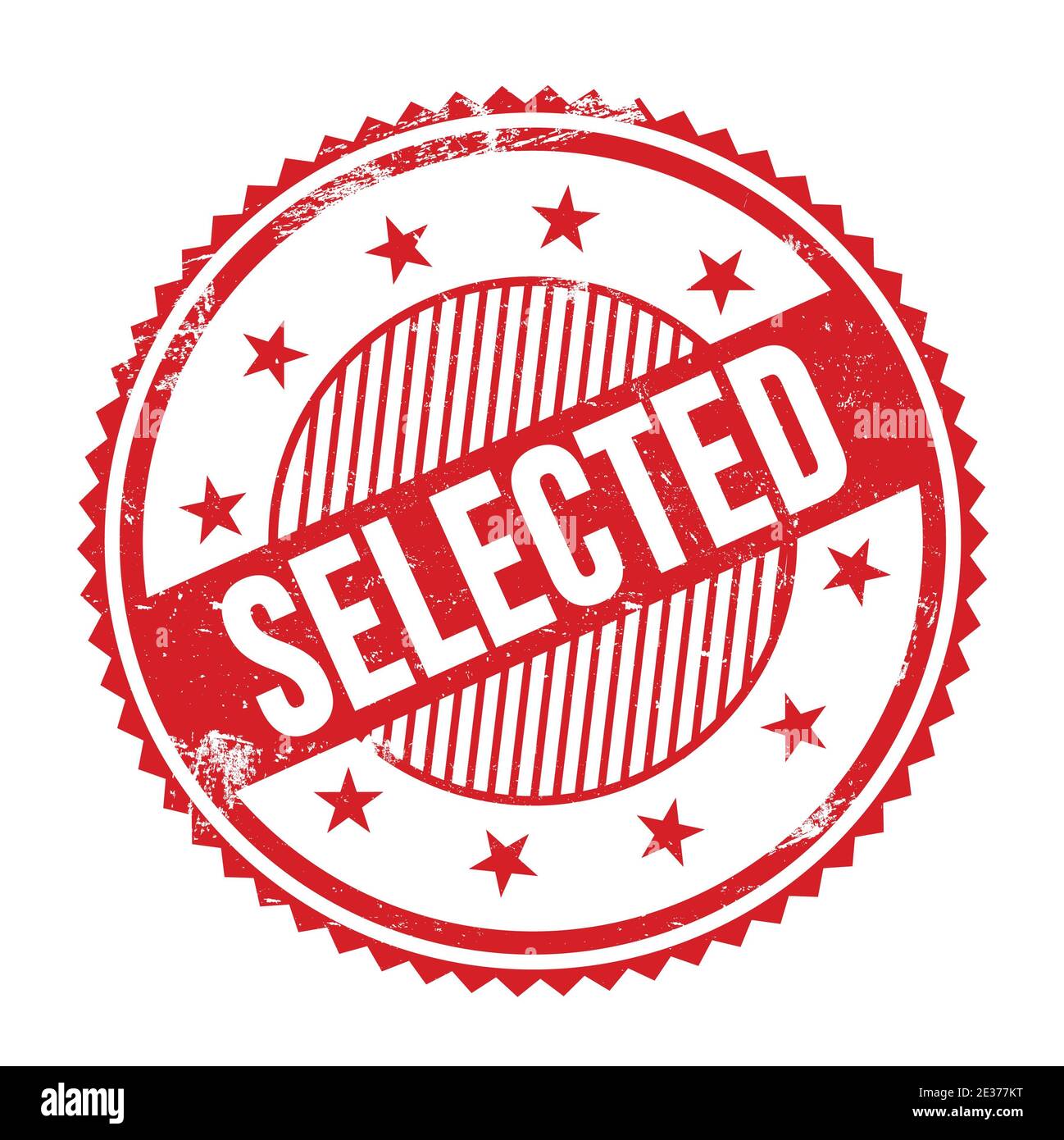SELECTED text written on red grungy zig zag borders round stamp Stock ...