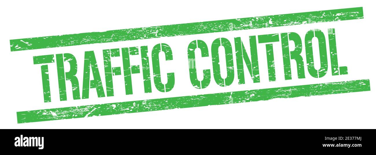 TRAFFIC CONTROL text on green grungy rectangle stamp sign Stock Photo ...