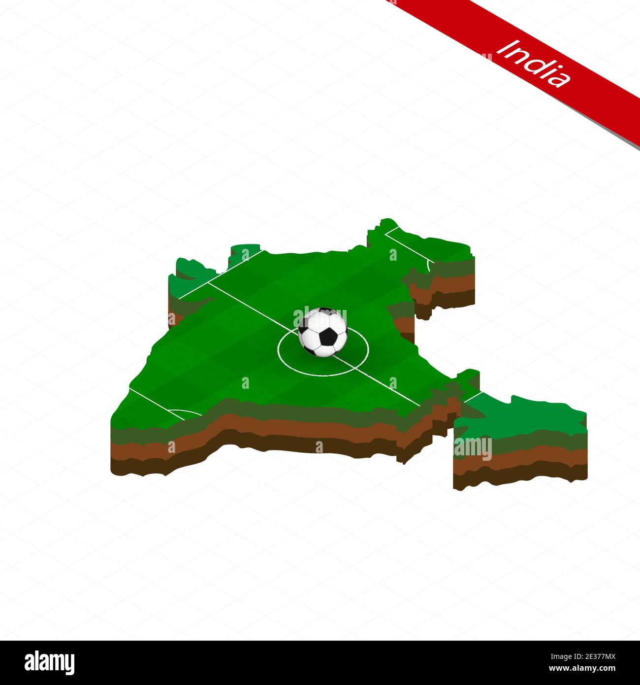 Isometric map of India with soccer field. Football ball in center of ...