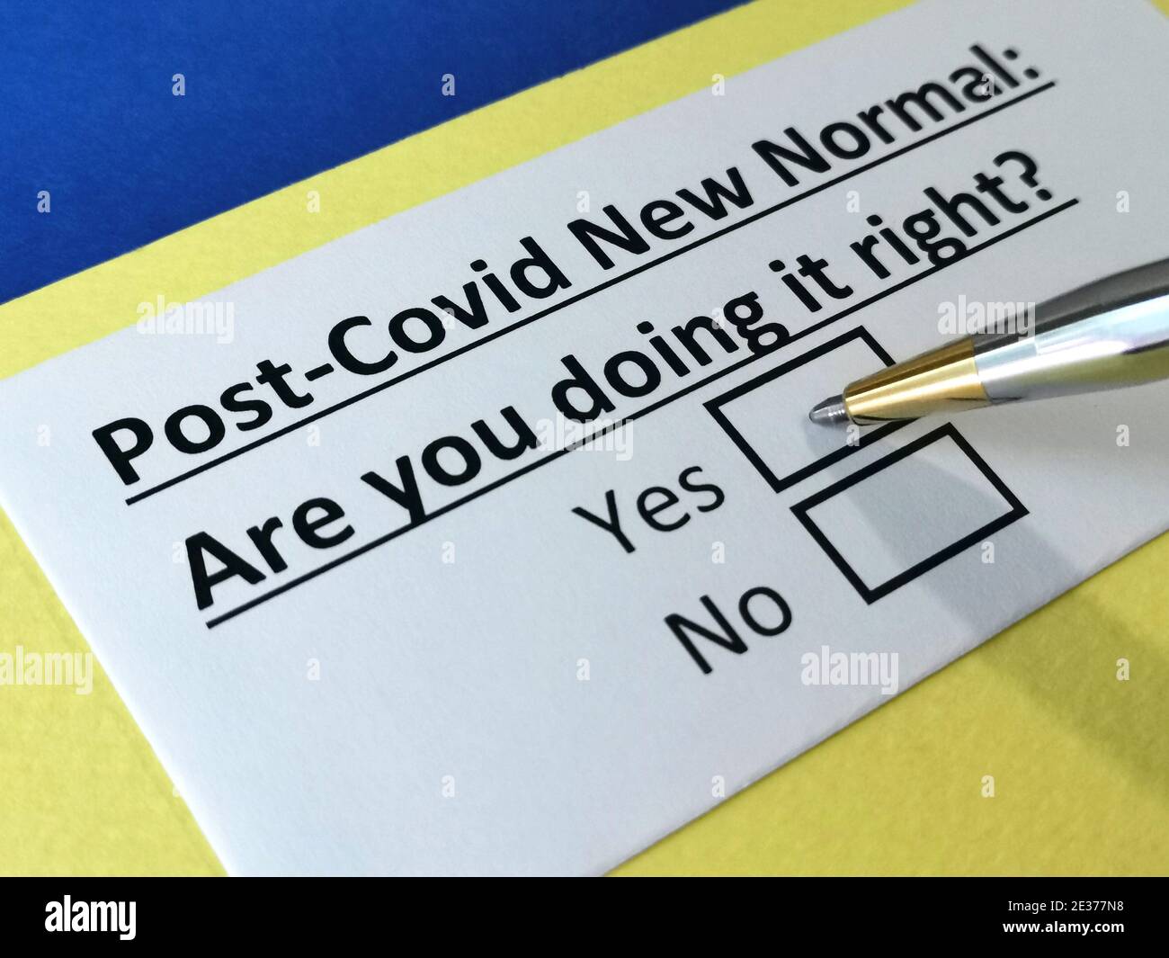 One person is answering question about post-covid new normal Stock ...