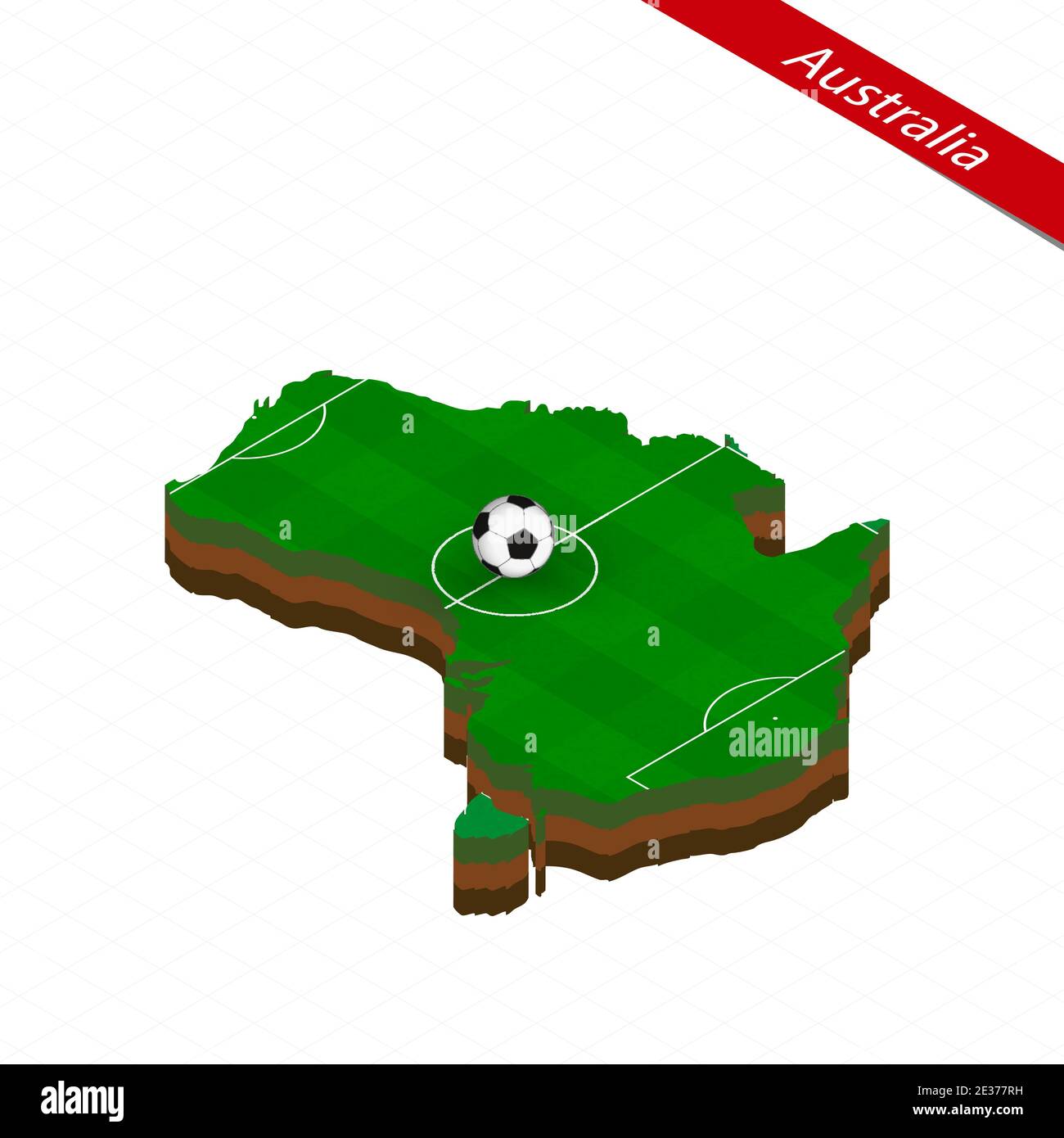 Isometric map of Australia with soccer field. Football ball in center ...
