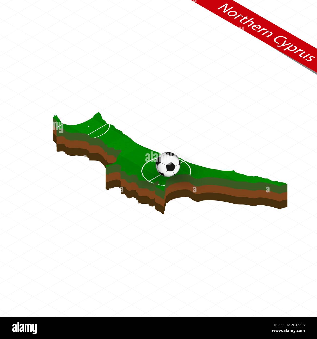 Isometric map of Northern Cyprus with soccer field. Football ball in ...