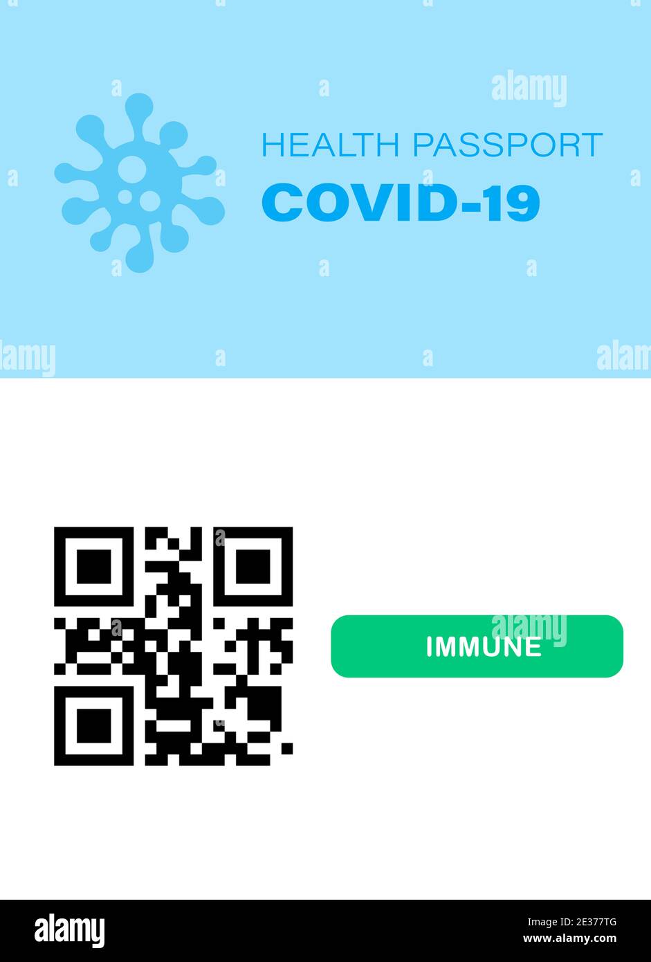 Digital illustration of a Covid-19 Health Passport with a sample of QR ...