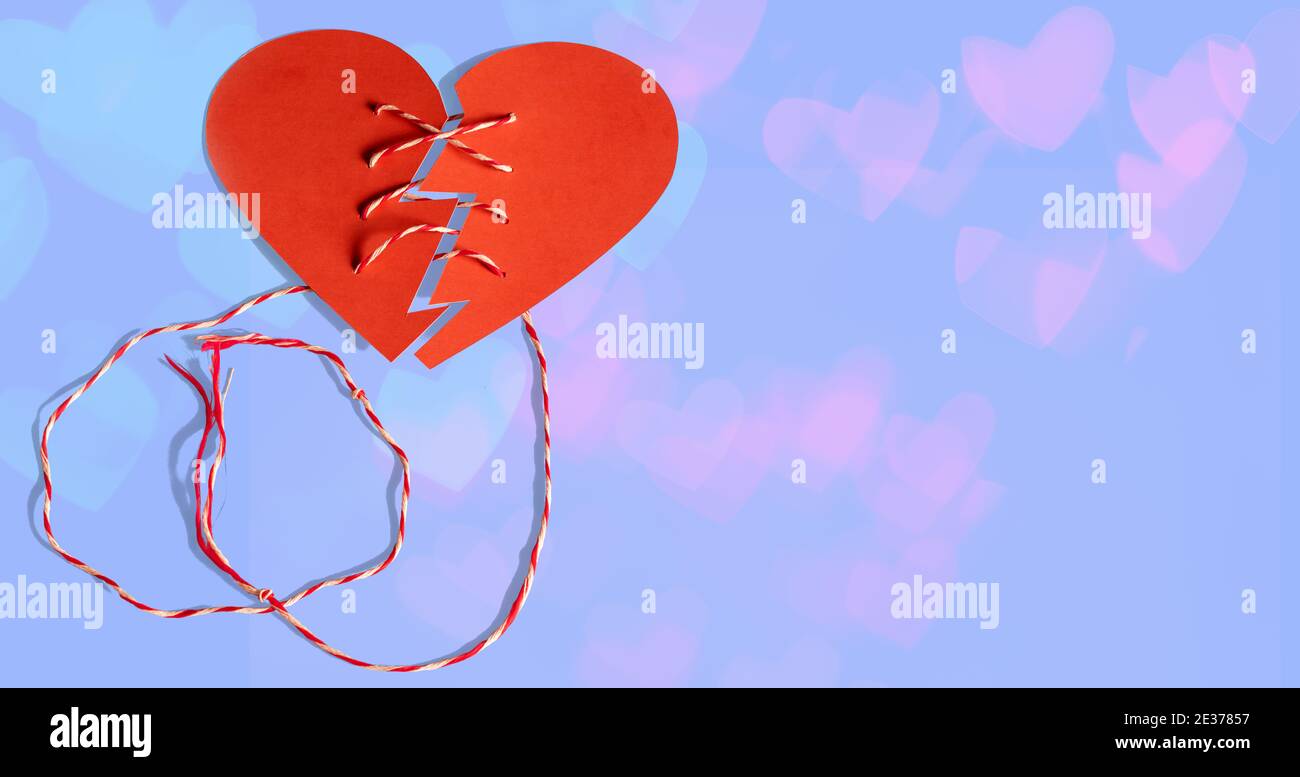 Valentines day concept,Paper cutting technique,A broken heart pulled by ...